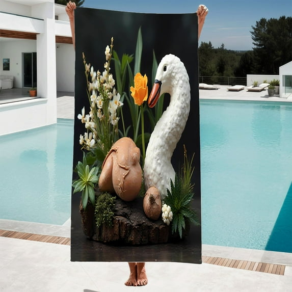 Elegant White Swan Design Beach Towel - Perfect for Pool Travel and ...