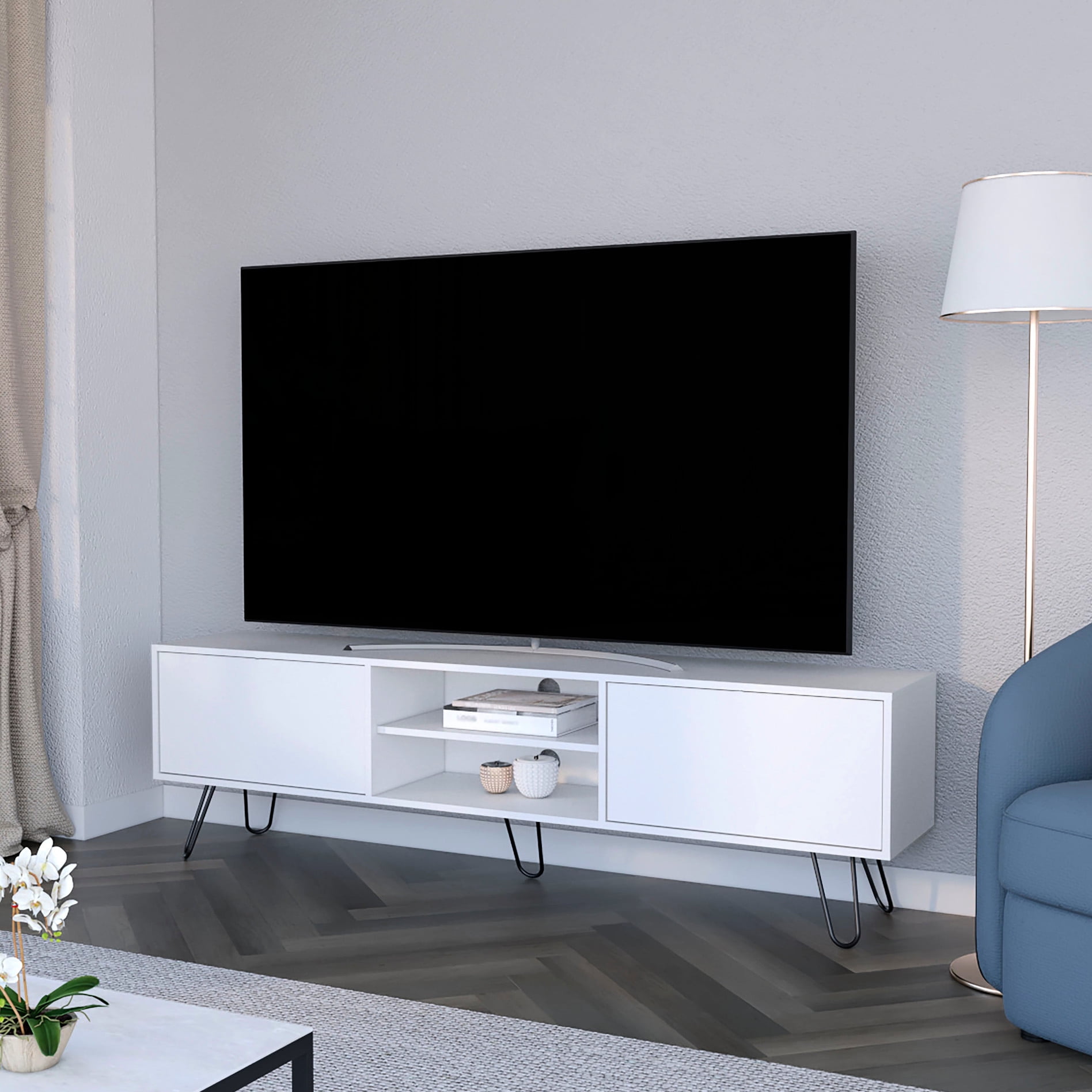 Elegant White Tv Stand For 55" - Sleek Design & Storage Options Wood ...