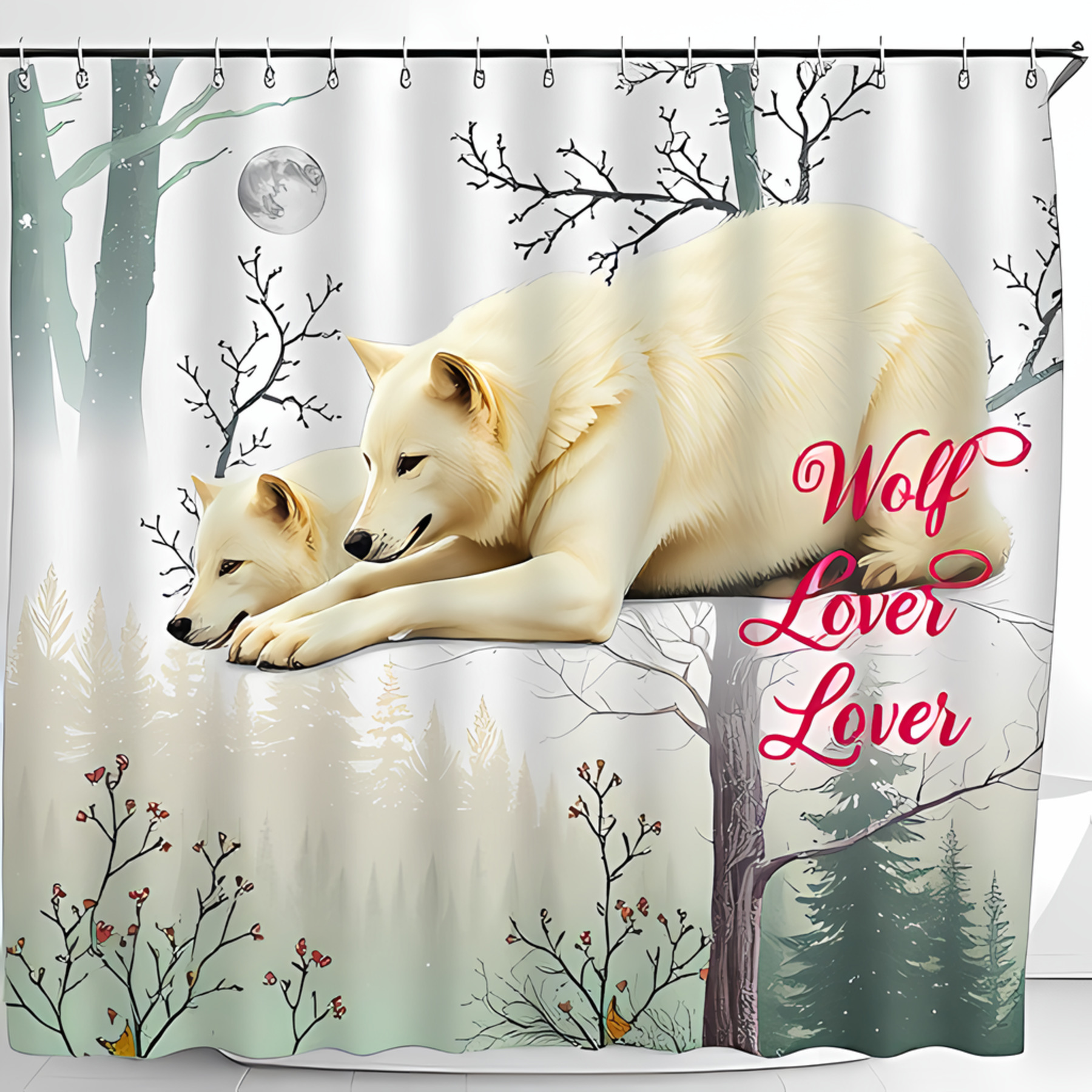 Elegant White Wolves Shower Curtain - Stunning Snowy Forest Design with ...