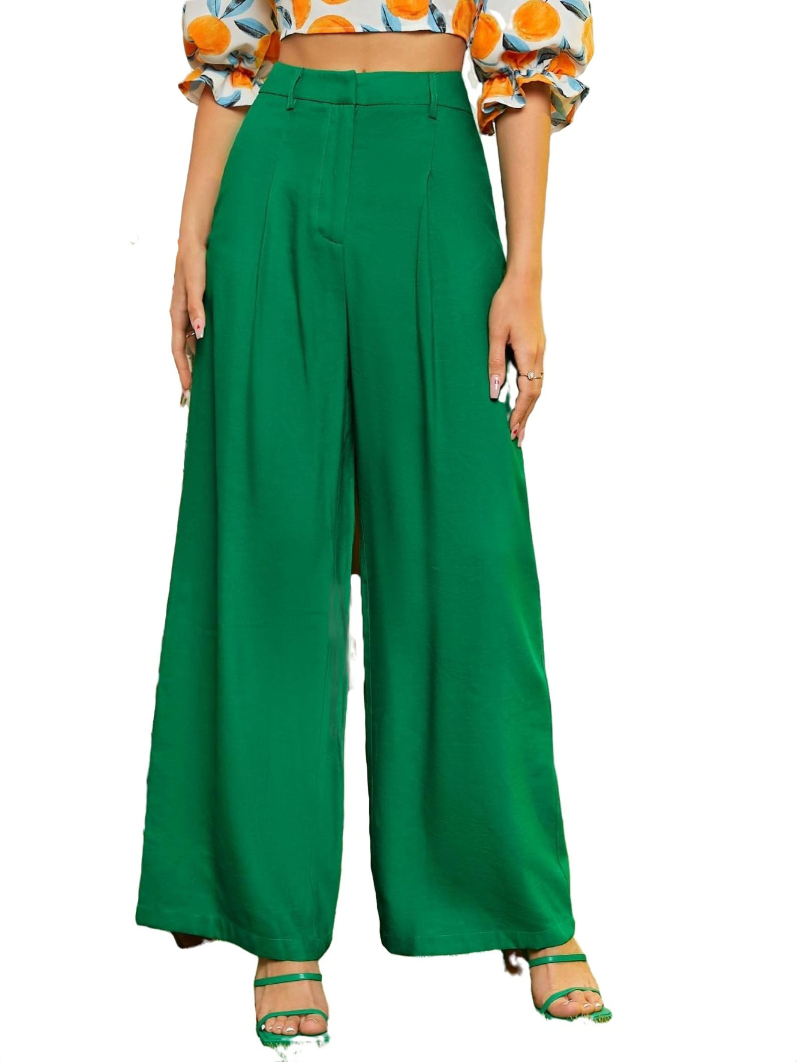 Elegant Wide Leg Plain Green Long Women Pants - Walmart.com