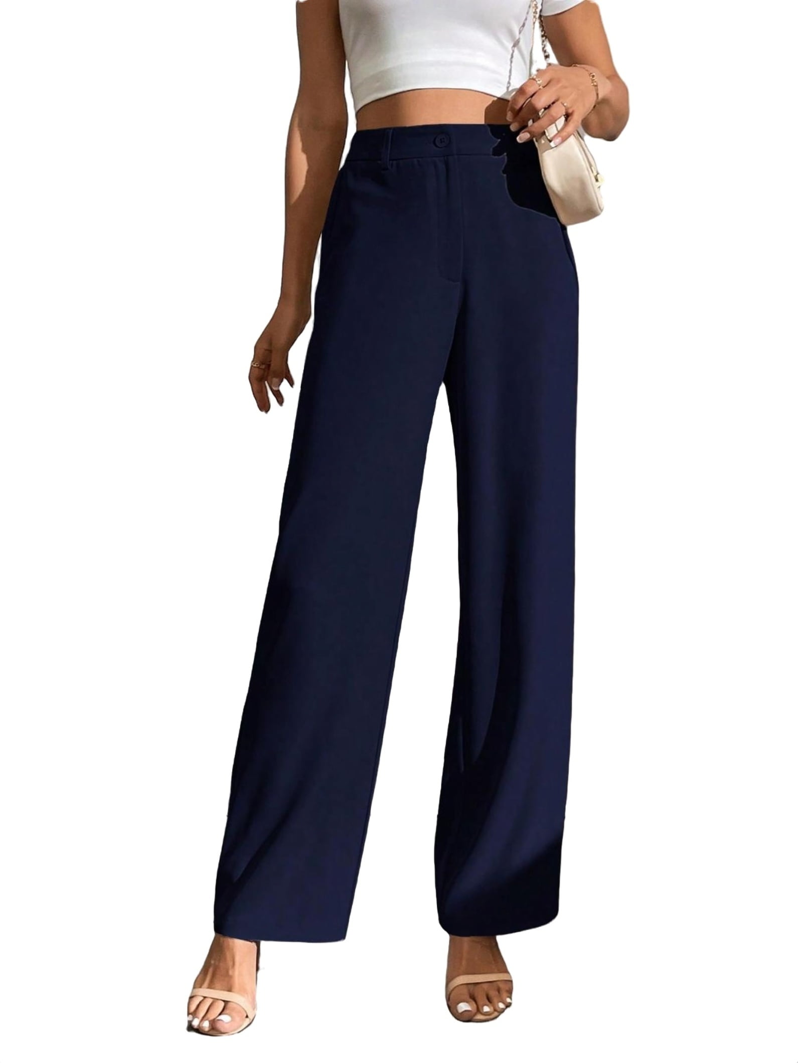 Elegant Wide Leg Plain Navy Blue Long Women Pants - Walmart.com