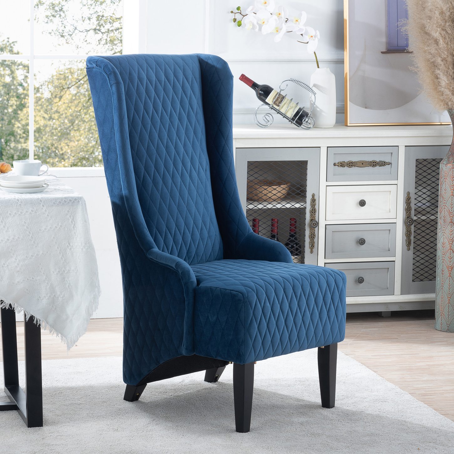 Elegant Wing Back Chair in Blue, Modern Side Chair for Living Rooms ...