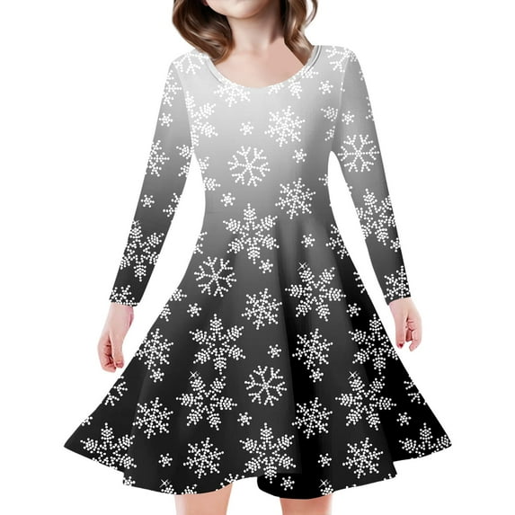 Elegant Winter Deer & Snowflake Pattern Dress for Girls, Festive Design ...