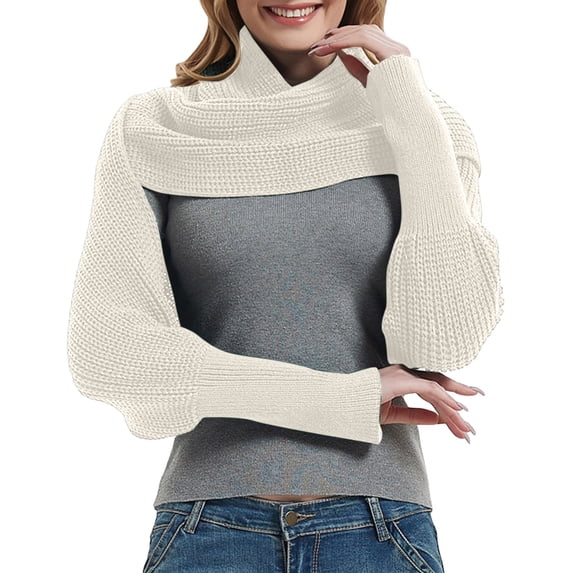 Elegant Winter Knitted Wrap Scarf Shawl Cape With Detachable Sleeves ...