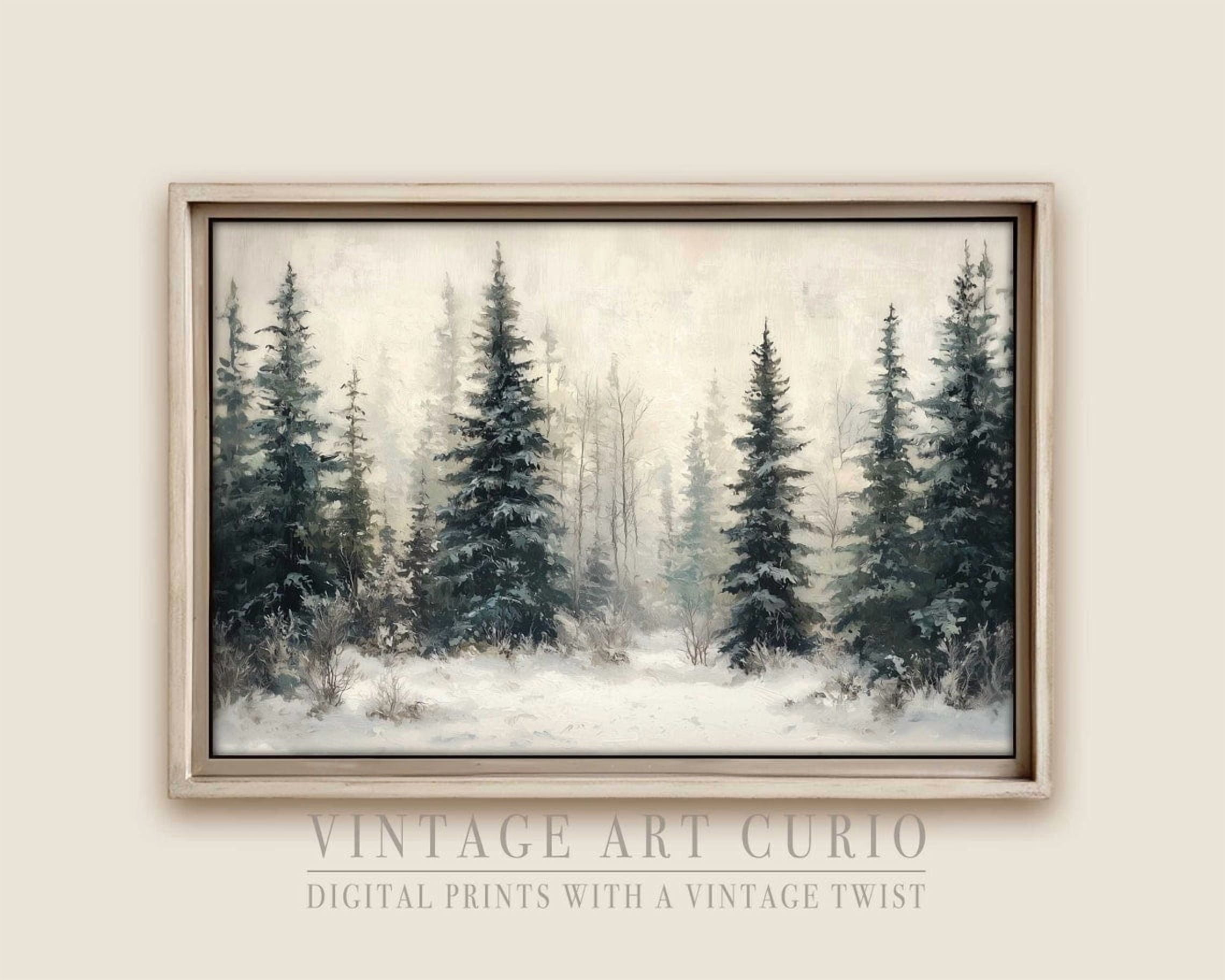 Elegant Winter Scene, Subtle Toned Pineest, Minimalist Winter Decor ...