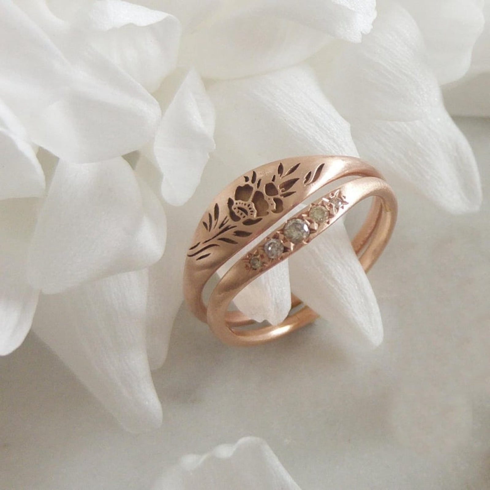 Elegant Woman, 18K, Pure Gold Carved Rose Flower Ring - Walmart.com