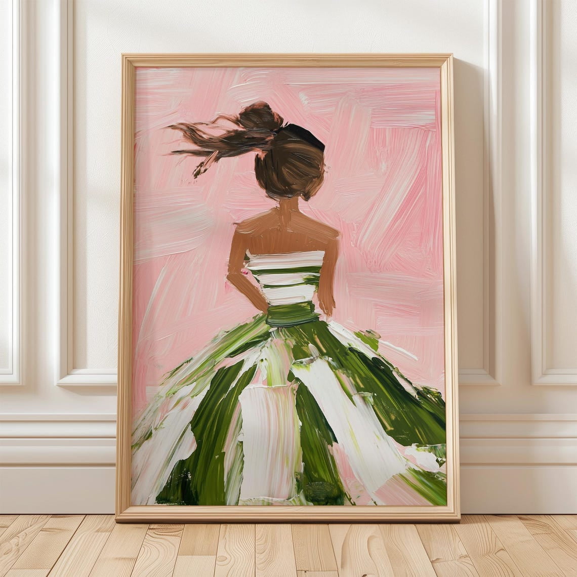 Elegant Woman Art Print, Pink And Green Dress Wall Art, Modern Painting ...
