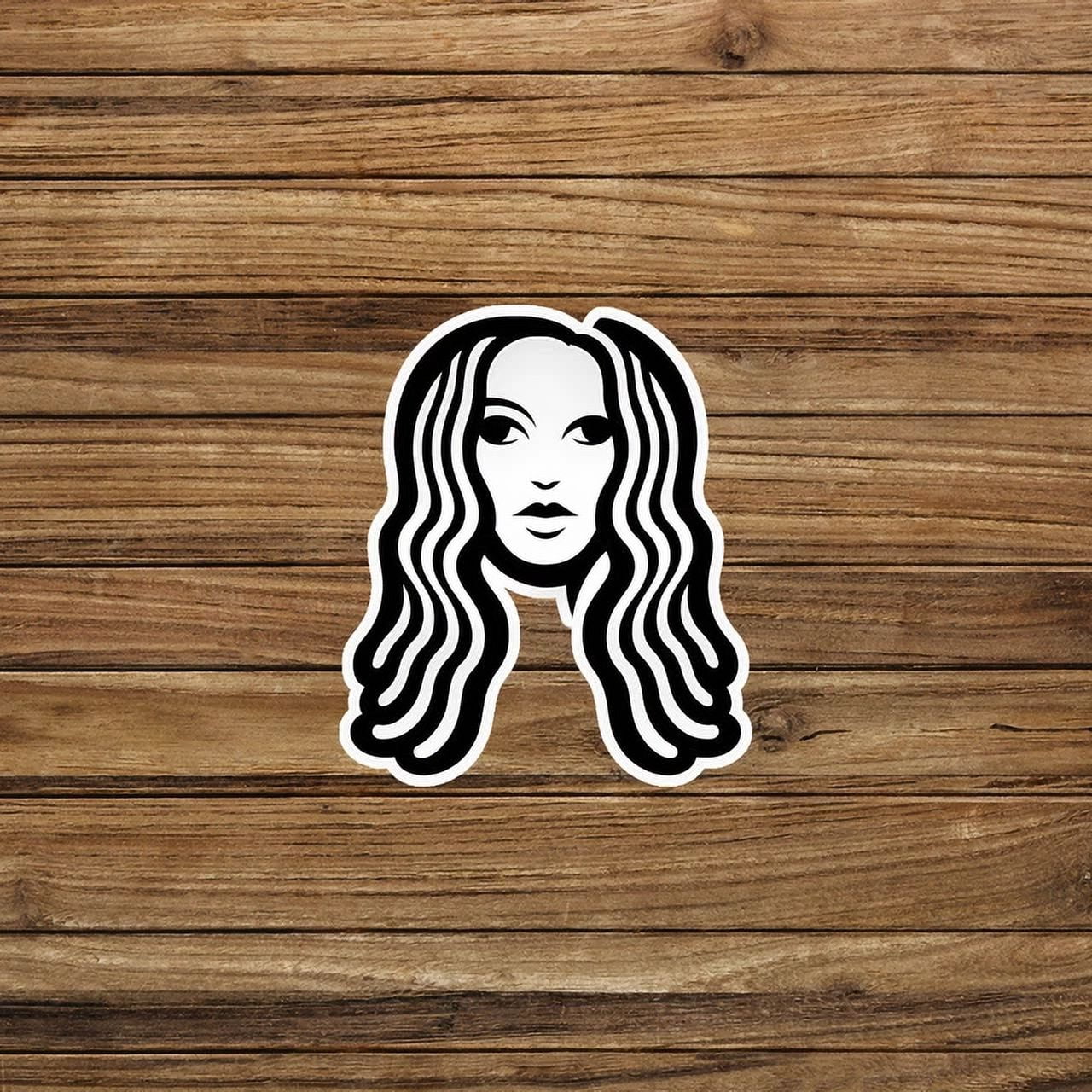 Elegant Woman With Flowing Hair Vinyl Sticker - Black And White ...
