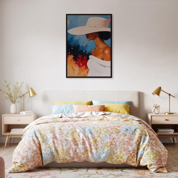 Elegant Woman In White Hat Wall Art Poster Afro Beauty Portrait Fashion ...