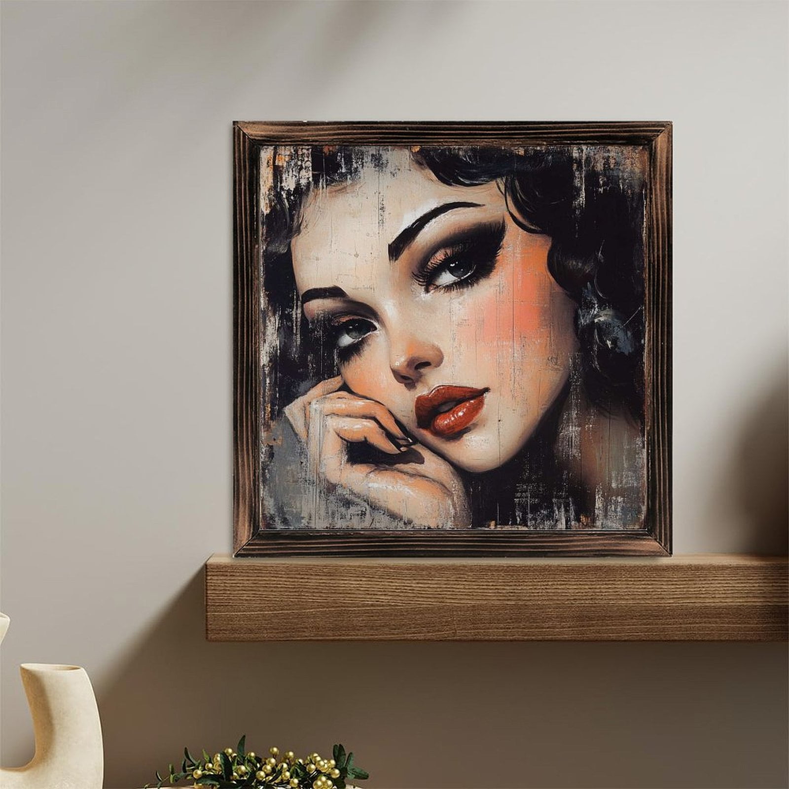 Elegant Woman Portrait Glamour Girl Wooden Sign Wall Plaque - Vintage ...