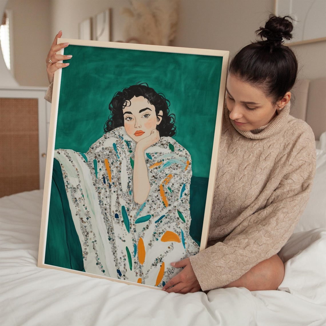 Elegant Woman Portrait Print - Bold Illustration With Glitter Accents ...