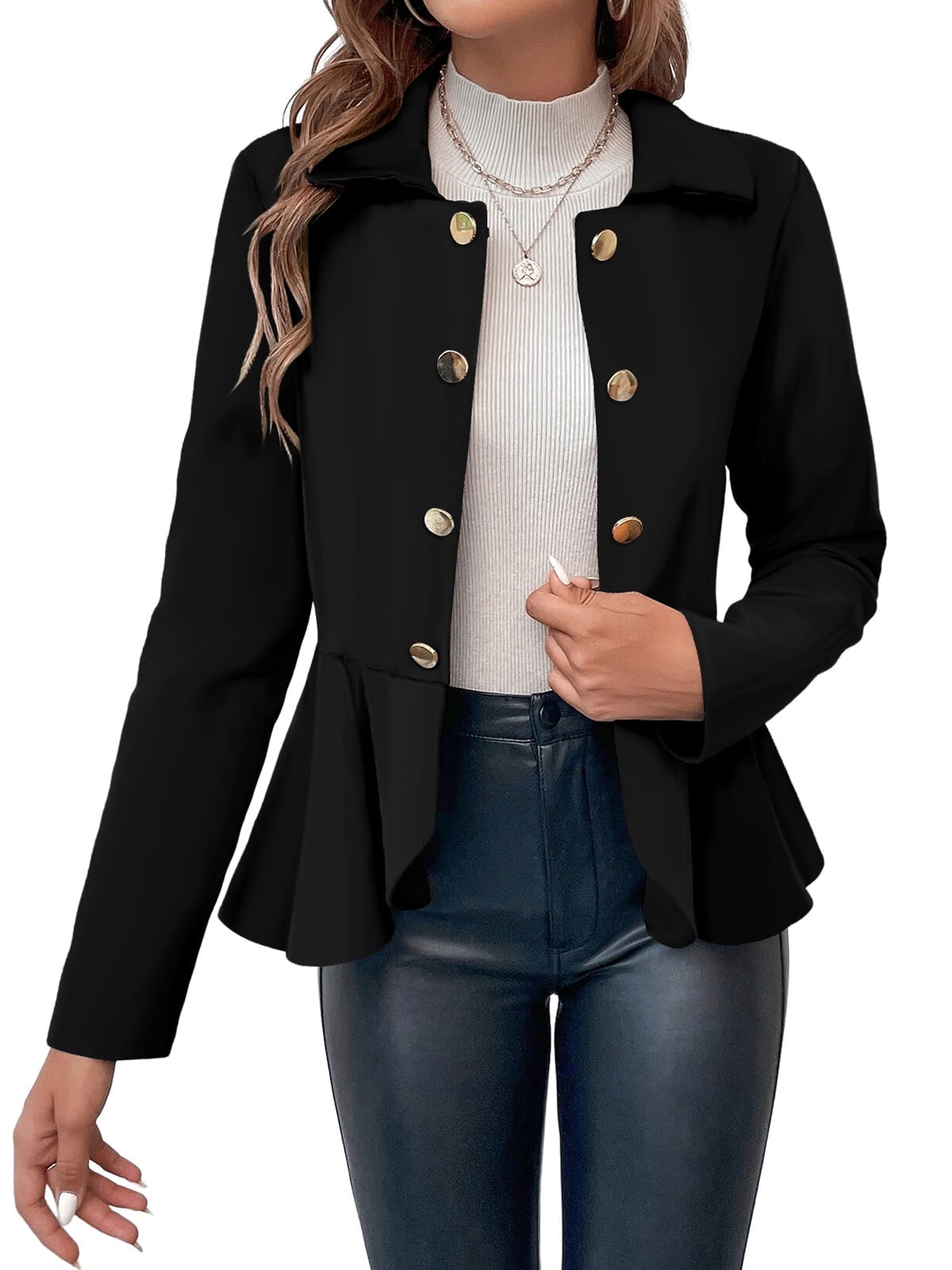 Elegant Women Blazer Business Work Office Peplum Hem Jacket Open Front ...