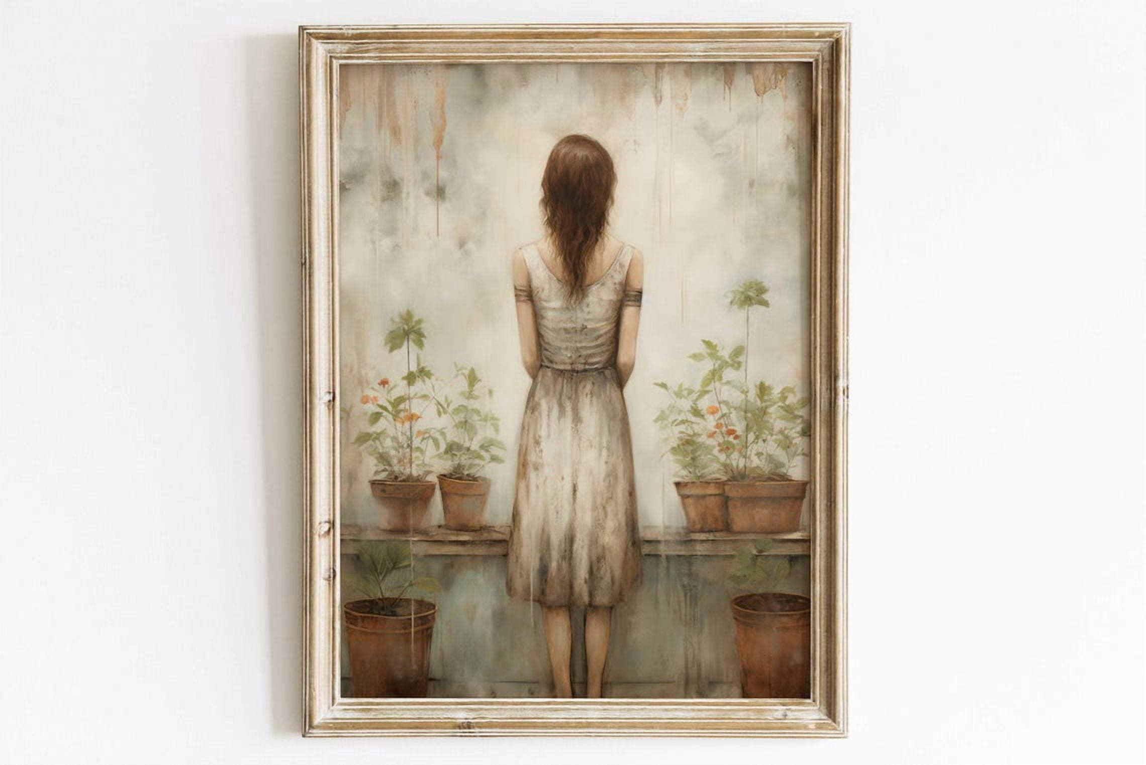 Elegant Women & Flowers Print - Distressed Vintage Art - Vertical Wall ...
