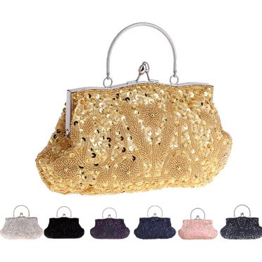 Floral Beaded Purses for Women- Gold Black Clutch Evening Bags for ...