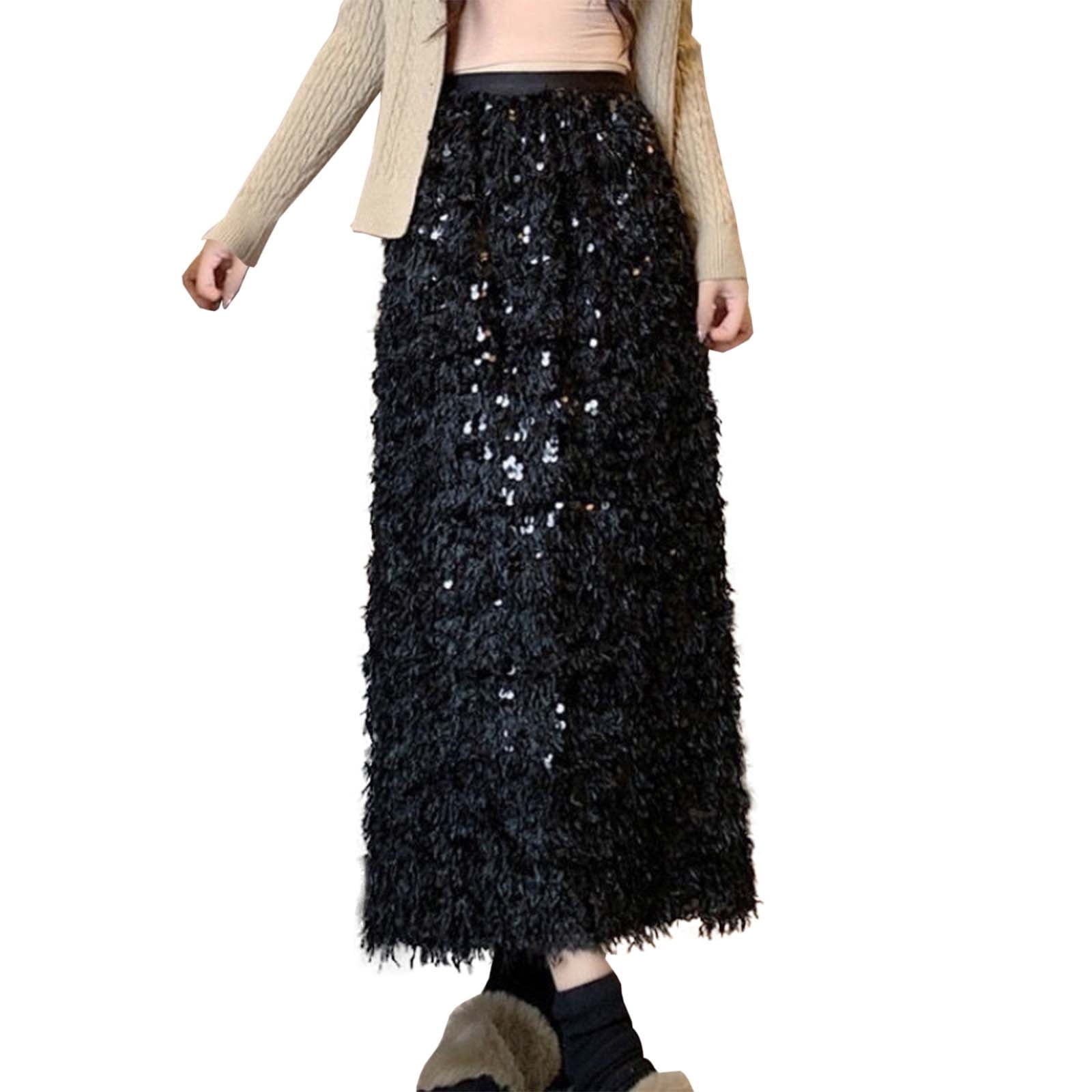 Elegant Women'S Warm Midi Skirt Featuring Lightweight Sequins Feather ...