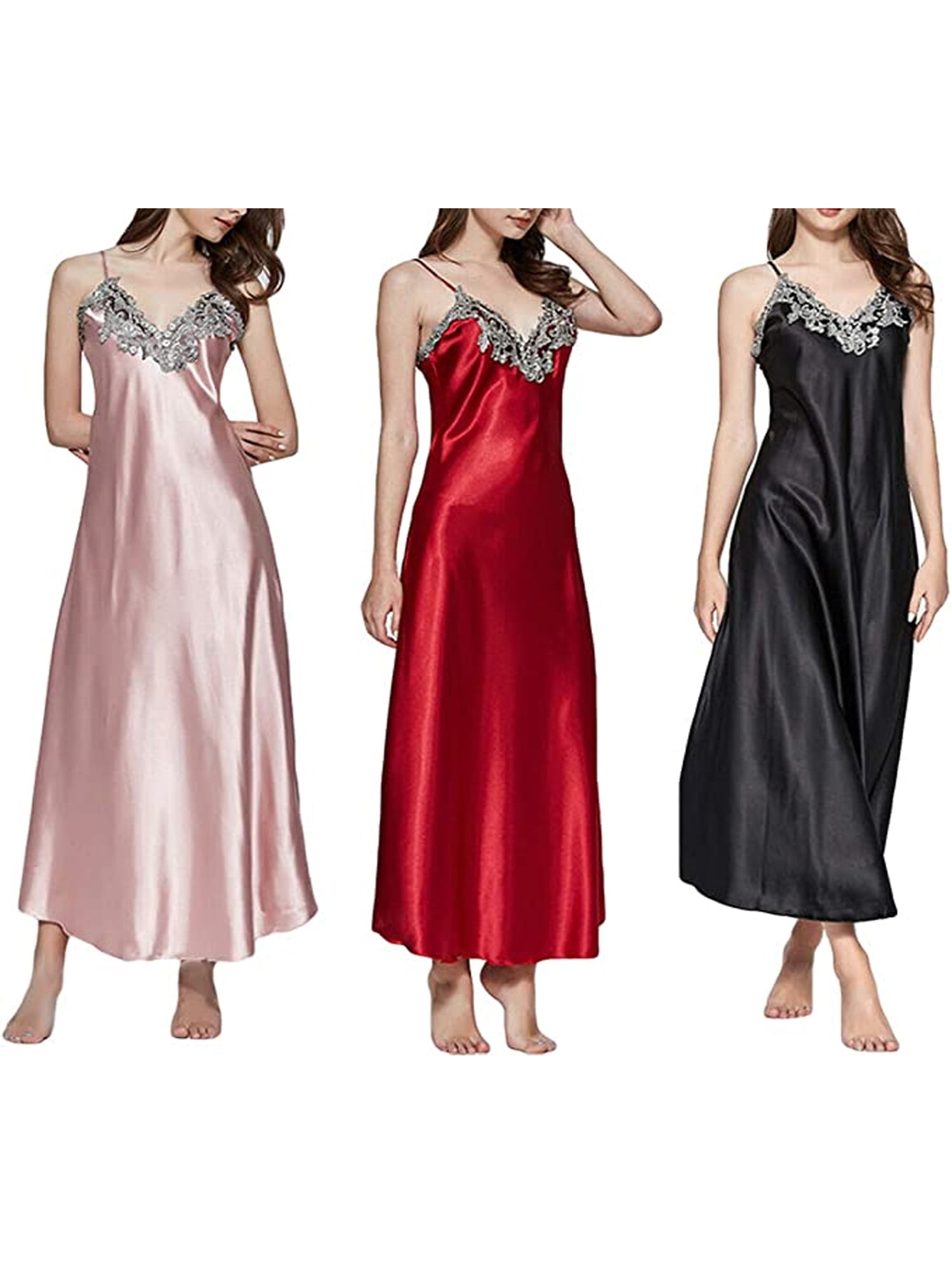 Elegant Women Sleepwear Nightgown Satin Silk Babydoll Lace Robes Night ...
