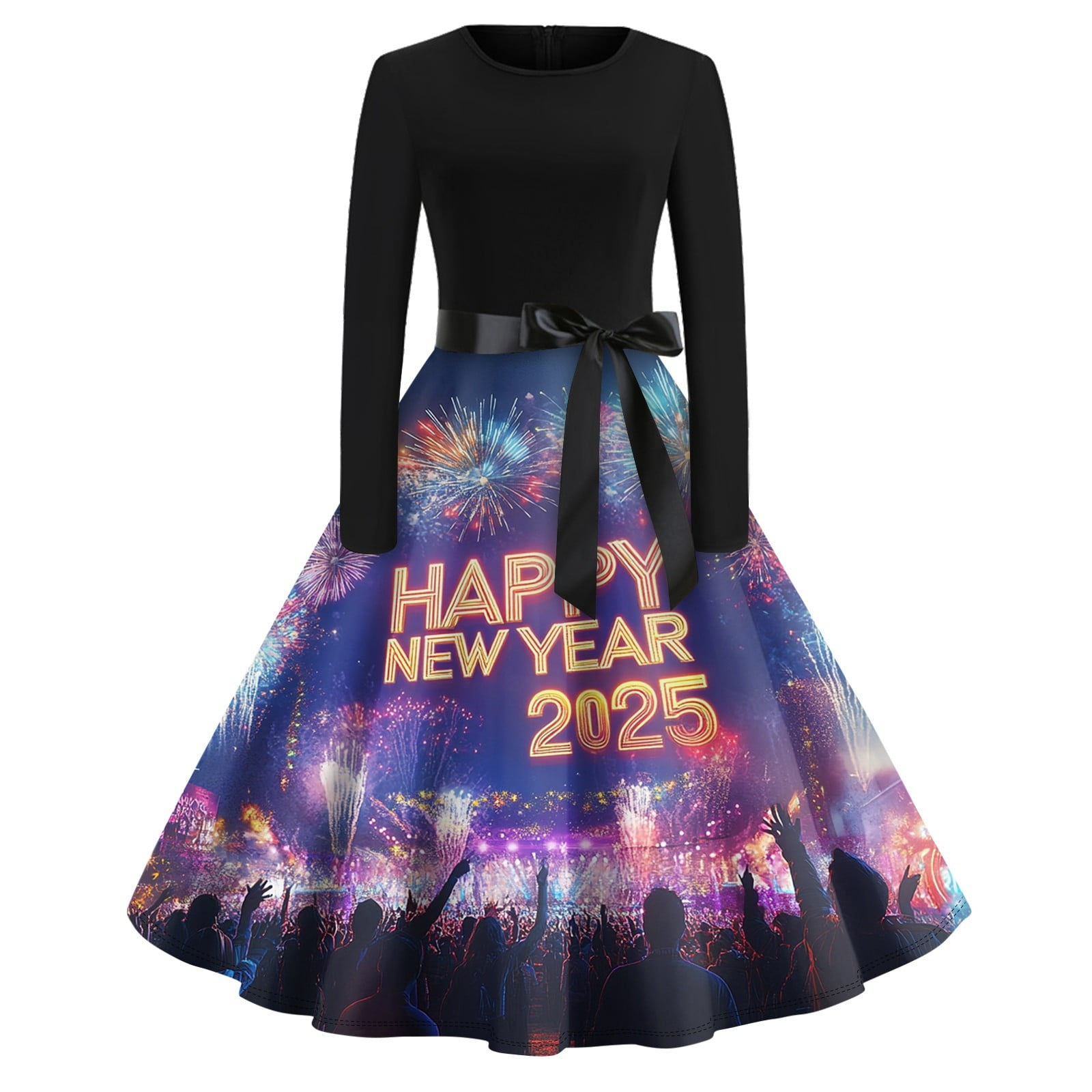 Elegant Women's 2025 New Year Celebration Dress with Fireworks Print ...