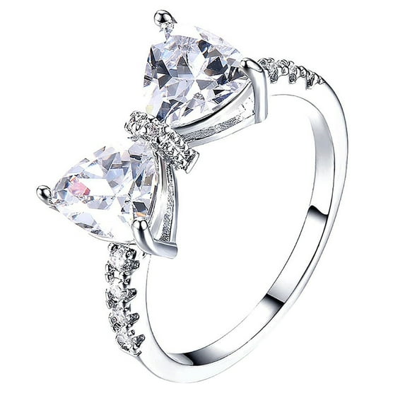 Elegant Women's Bow Knot Large Zircon Ring Exquisite And Shining ...