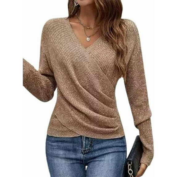 Elegant Women's Casual Knit Sweater, Long Sleeve Warm Pullover for ...