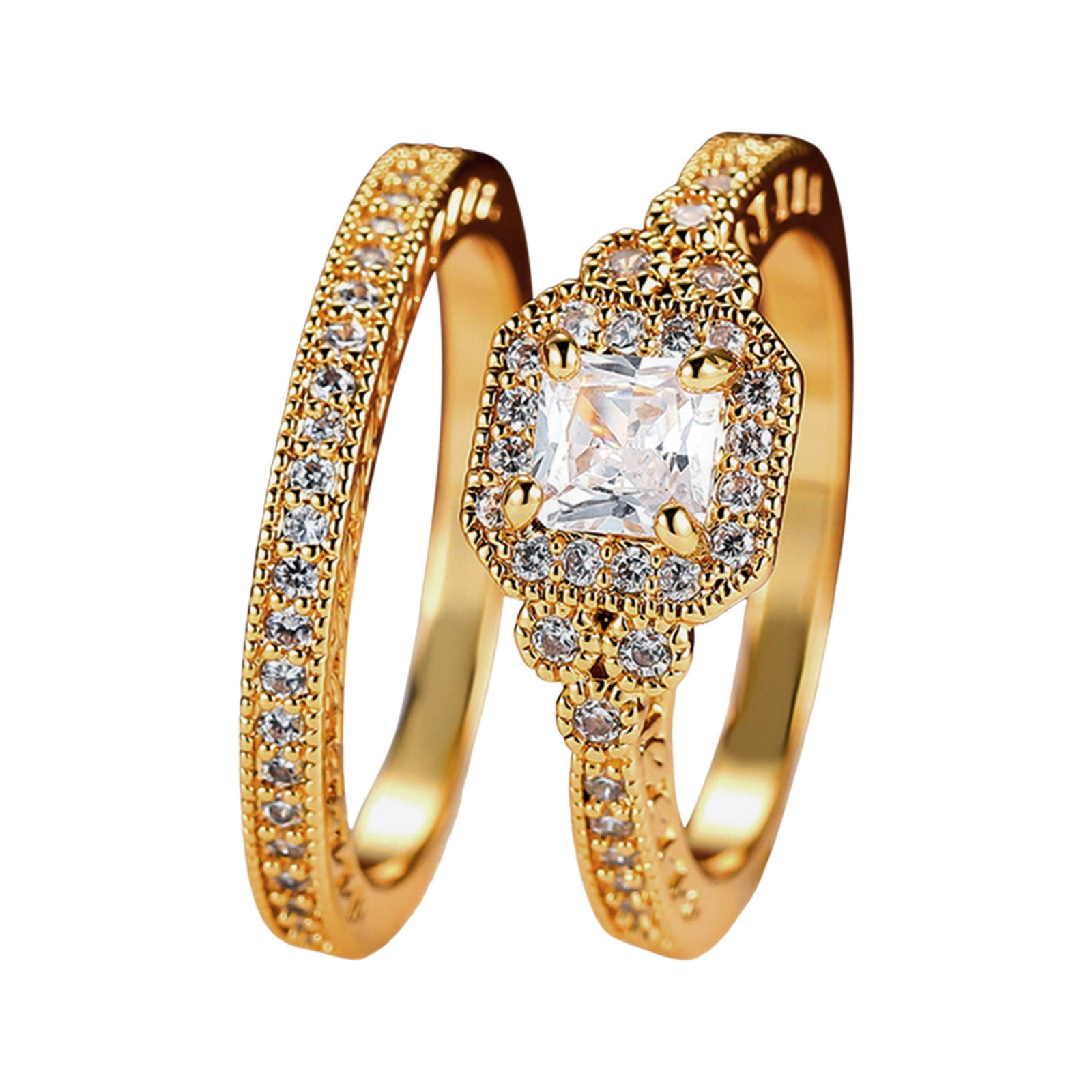 Elegant Women's Cubic Zirconia Wedding Engagement Ring Set Stackable ...