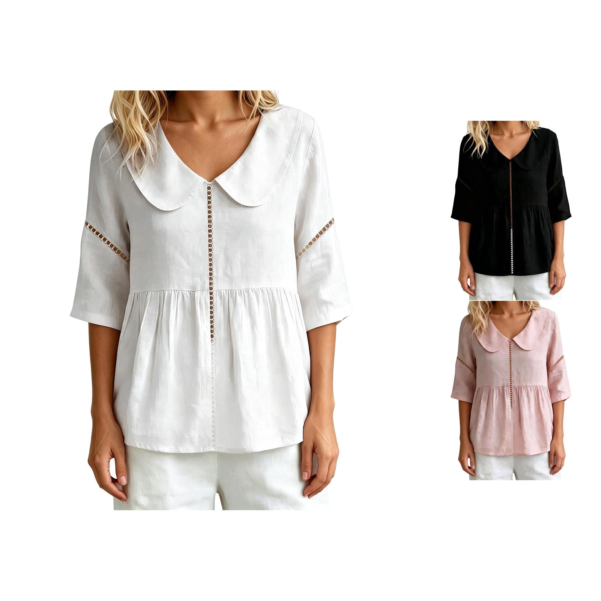 Elegant Women’s Everyday Top with Collar and Lace Detailing for Spring ...