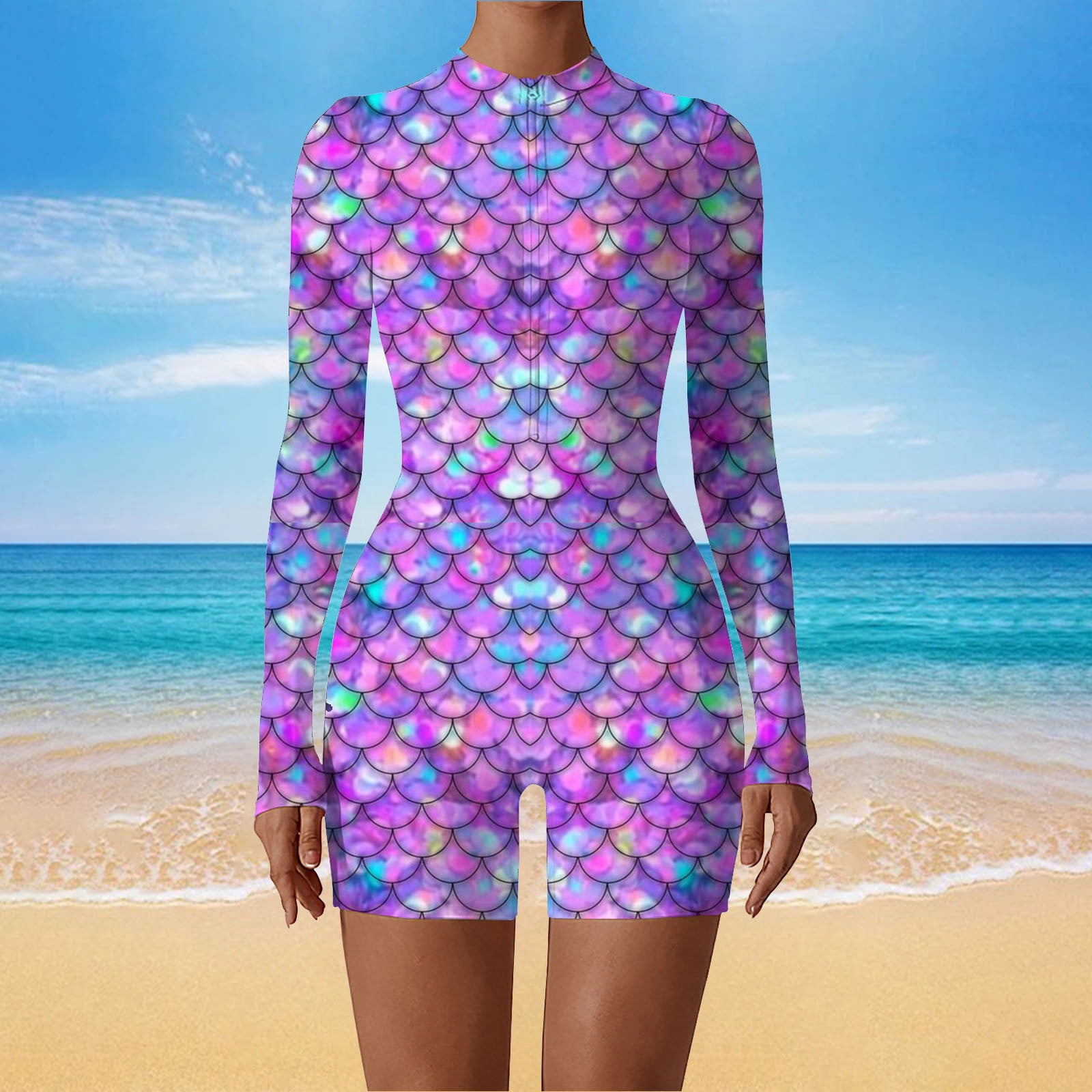 Elegant Women's Fish Scale Print Swimsuit Combination Of Fashion And ...