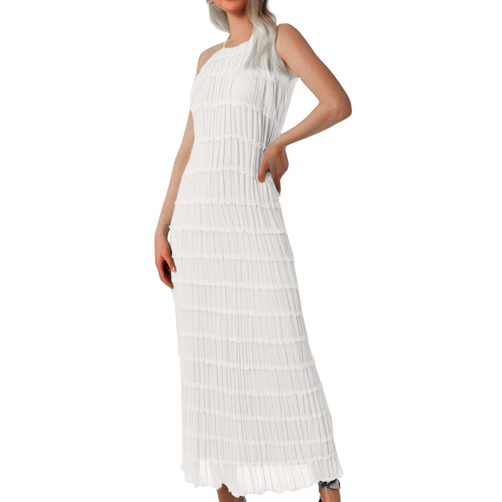 Elegant Women's Formal Dress A Line Neck Midi Dress With Ruffle Detail ...