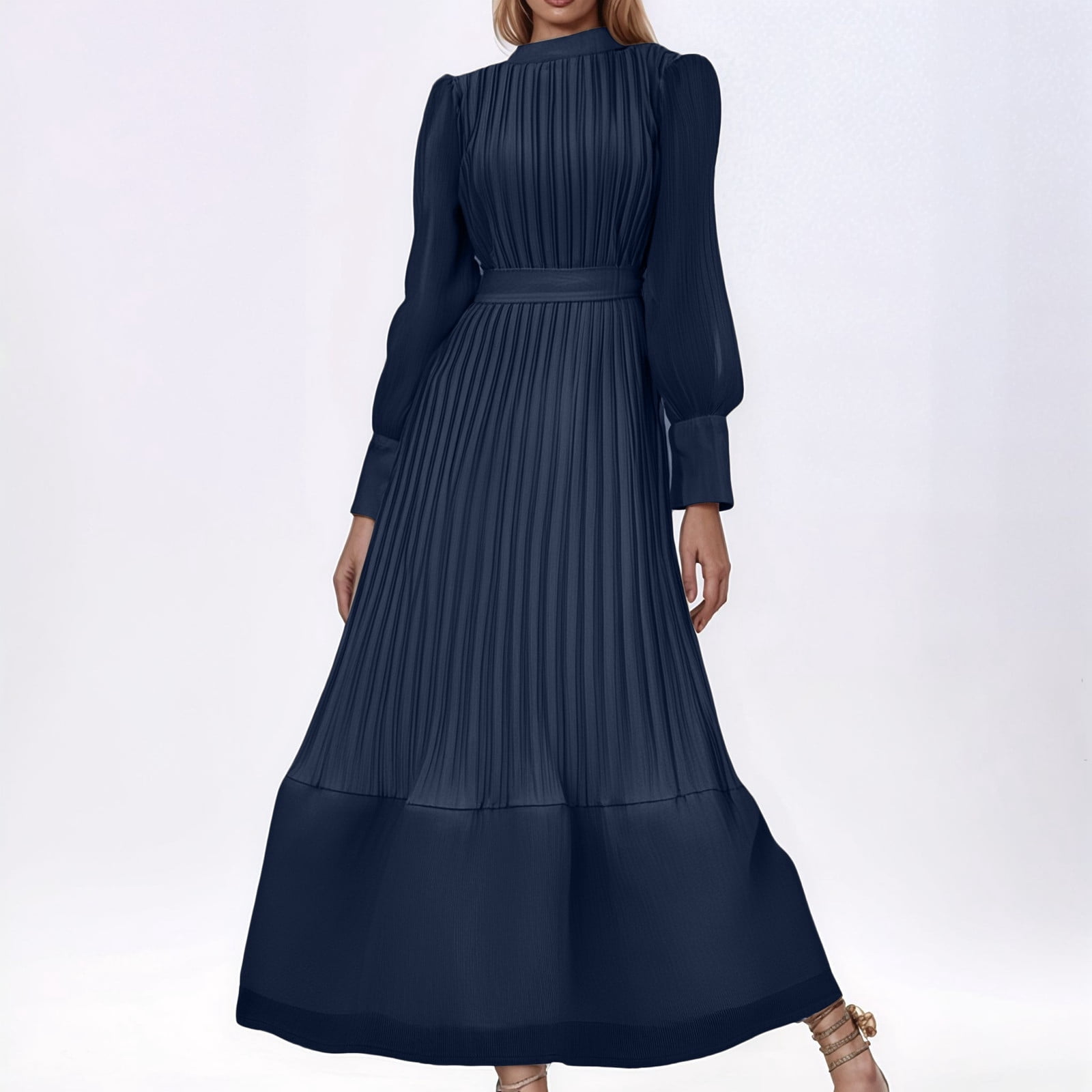 Elegant Women's Formal Dress Long Sleeve Round Neck Chiffon Party Gown ...