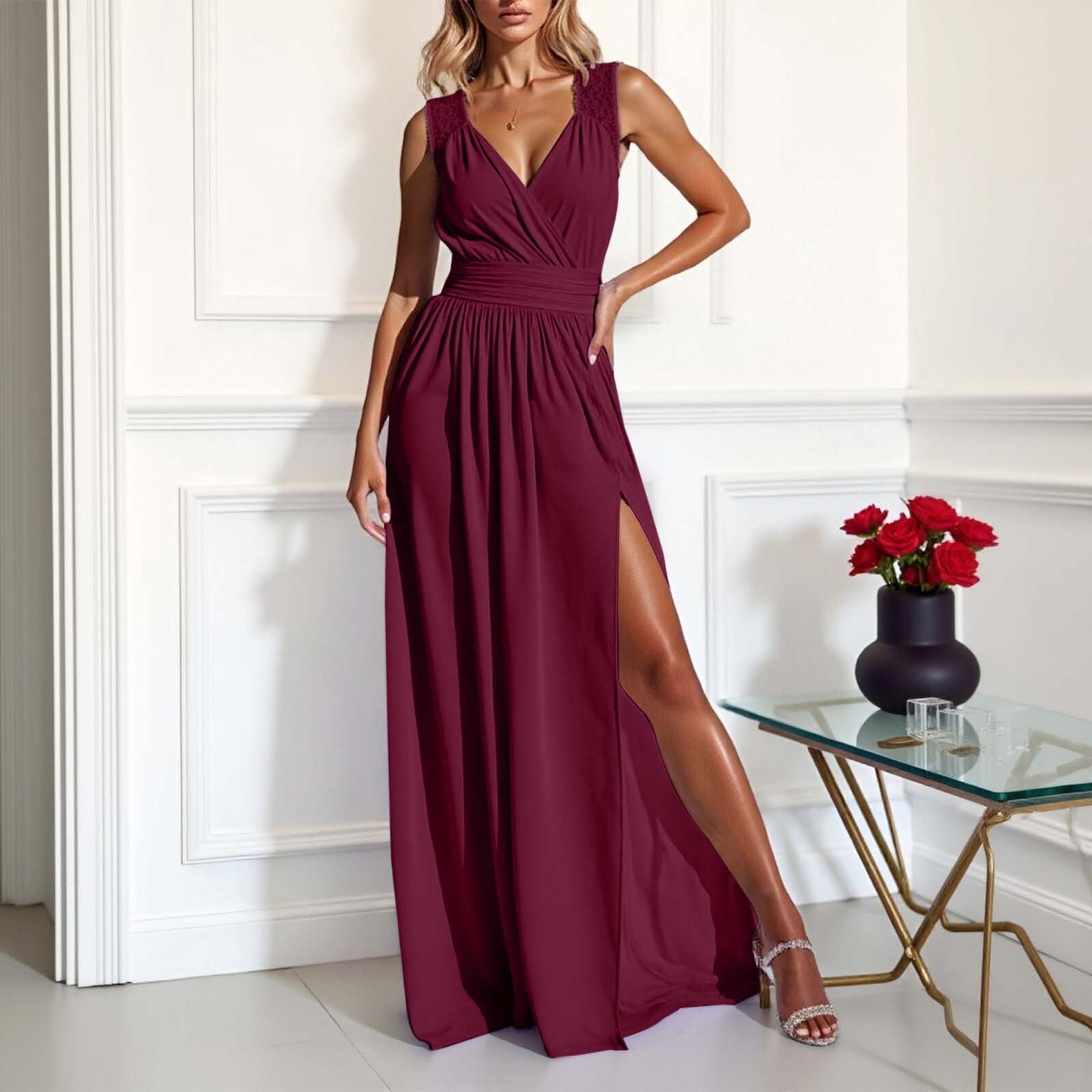 Elegant Women's Formal Dress For Party Evening Gown V Neck Lace Hollow ...