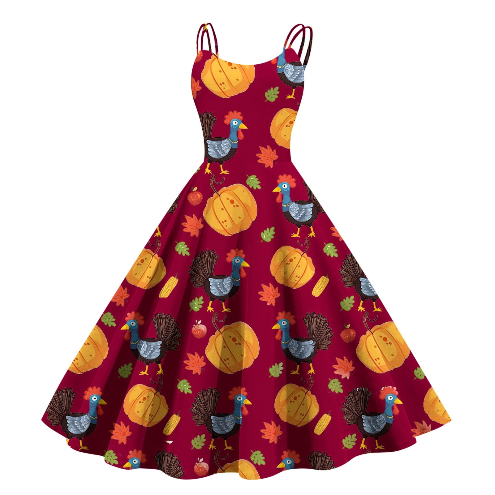 Elegant Women's Formal Dress Thanksgiving Turkey Print Oversized Skirt Stylish Versatile ...