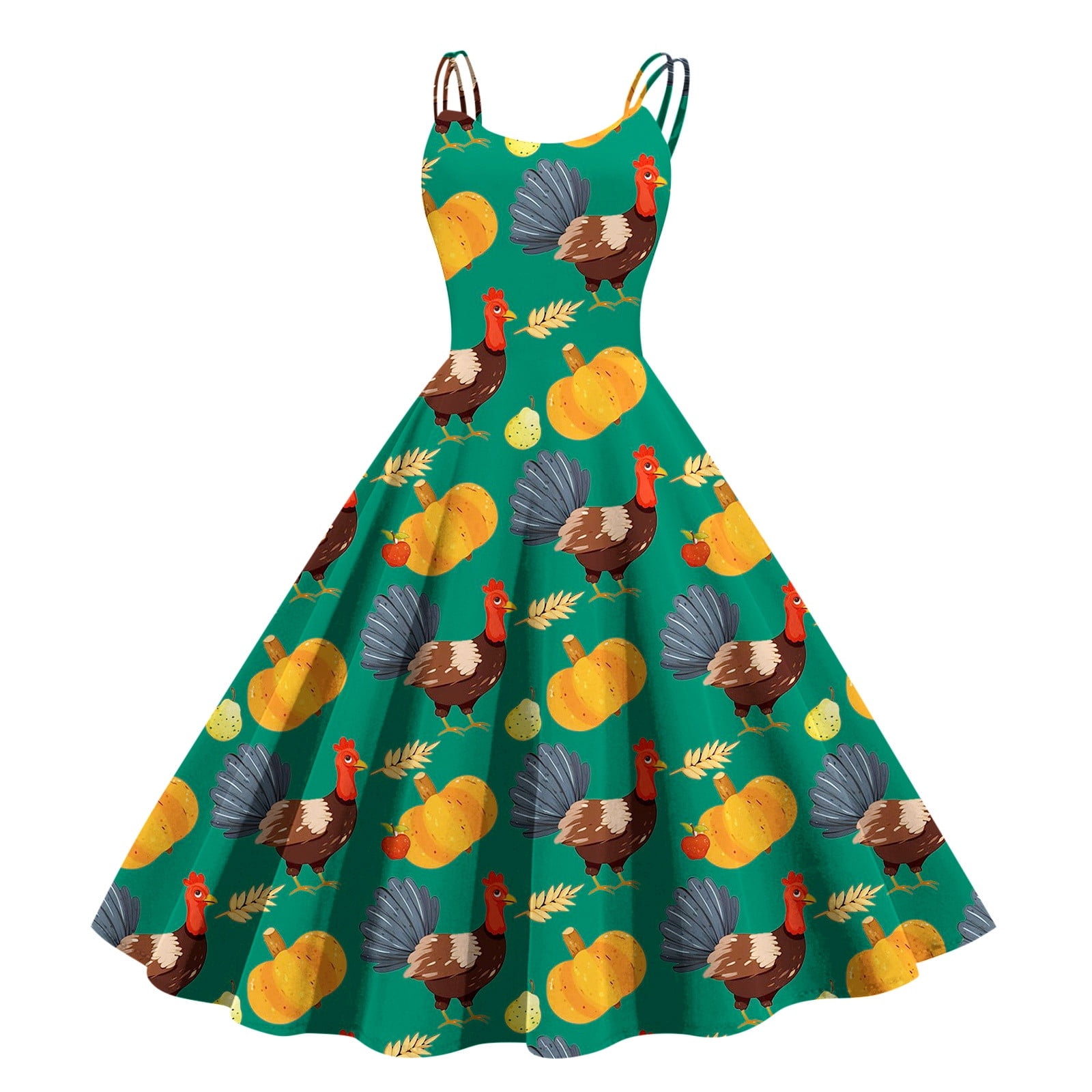 Elegant Women's Formal Dress Thanksgiving Turkey Pumpkin Print Flowy ...