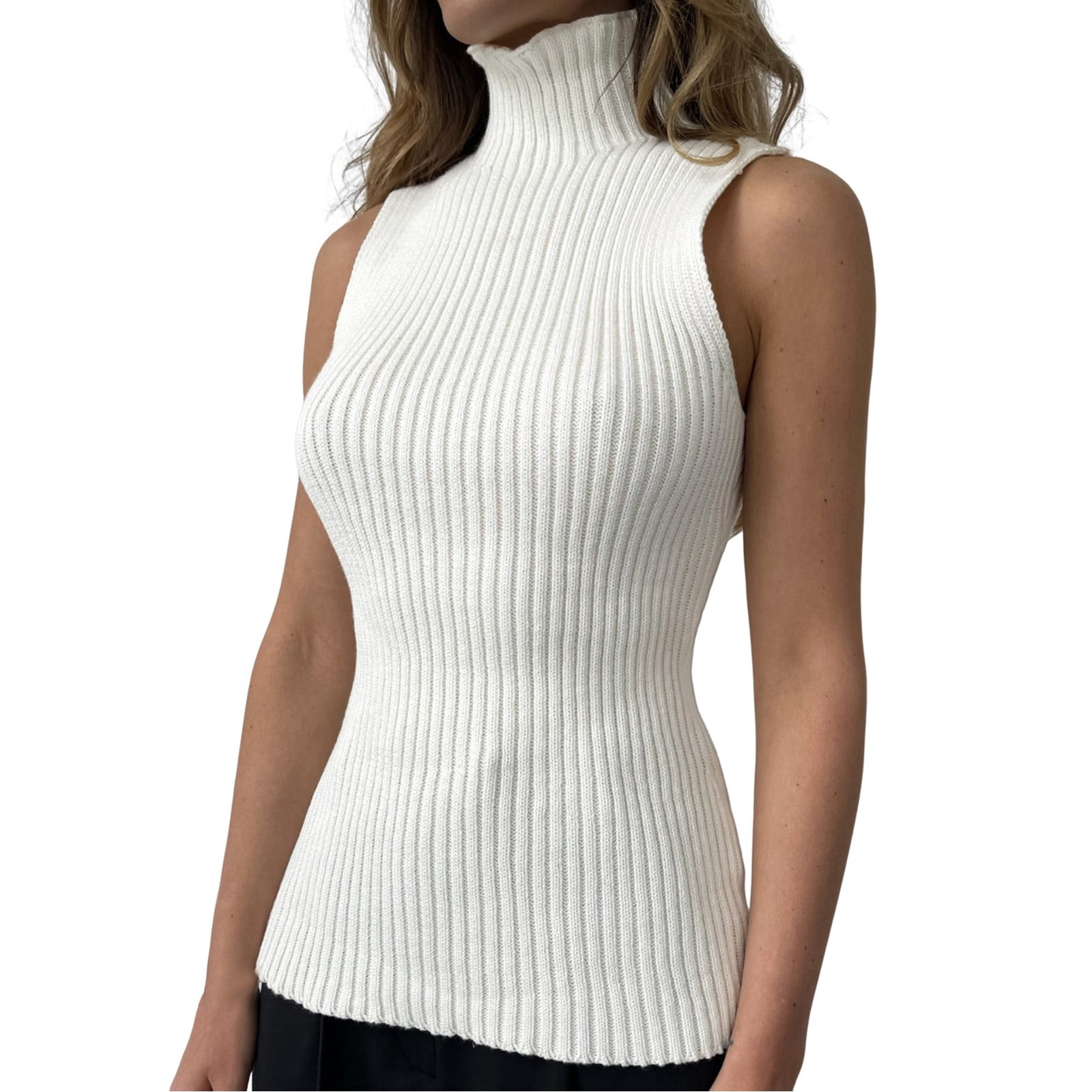 Elegant Women's High Neck Sleeveless Knit Vest Top with Fit for Modern ...
