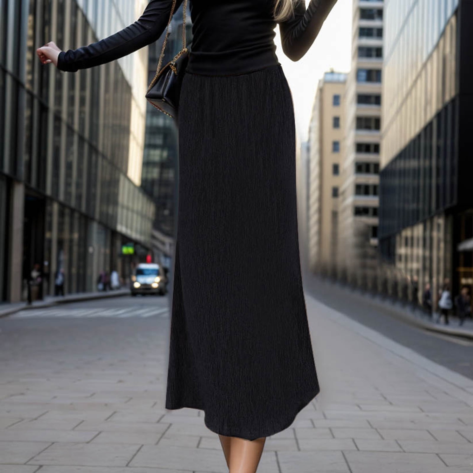 Elegant Women's High Waist Midi Skirt Vintage French Pleated A Line ...