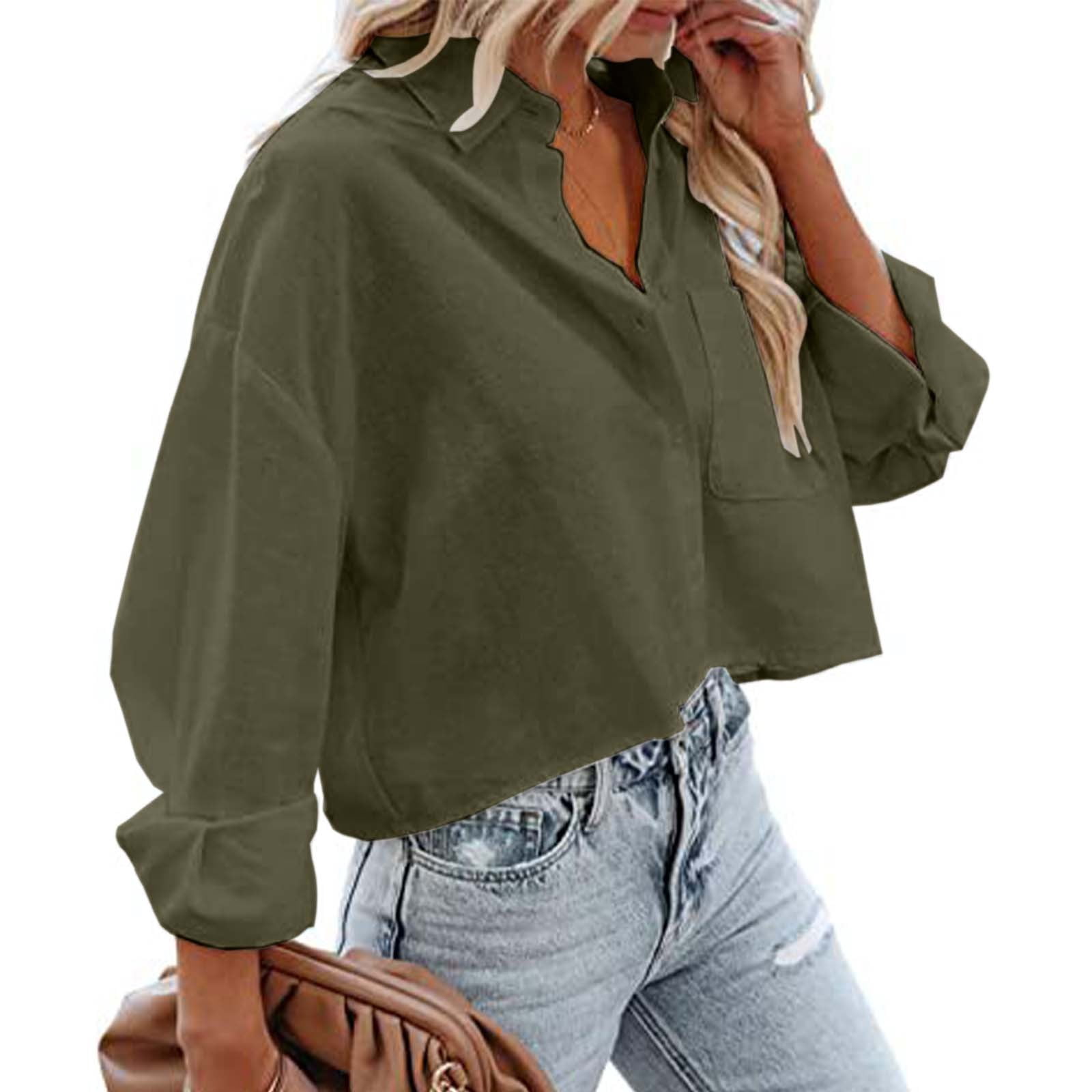 Elegant Women's Long Sleeve Crop Blouse Slim Fit Button Up Shirt For ...