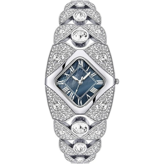 Elegant Women's Luxury Watch Rhombic Square Rhinestone Bracelet Roman ...