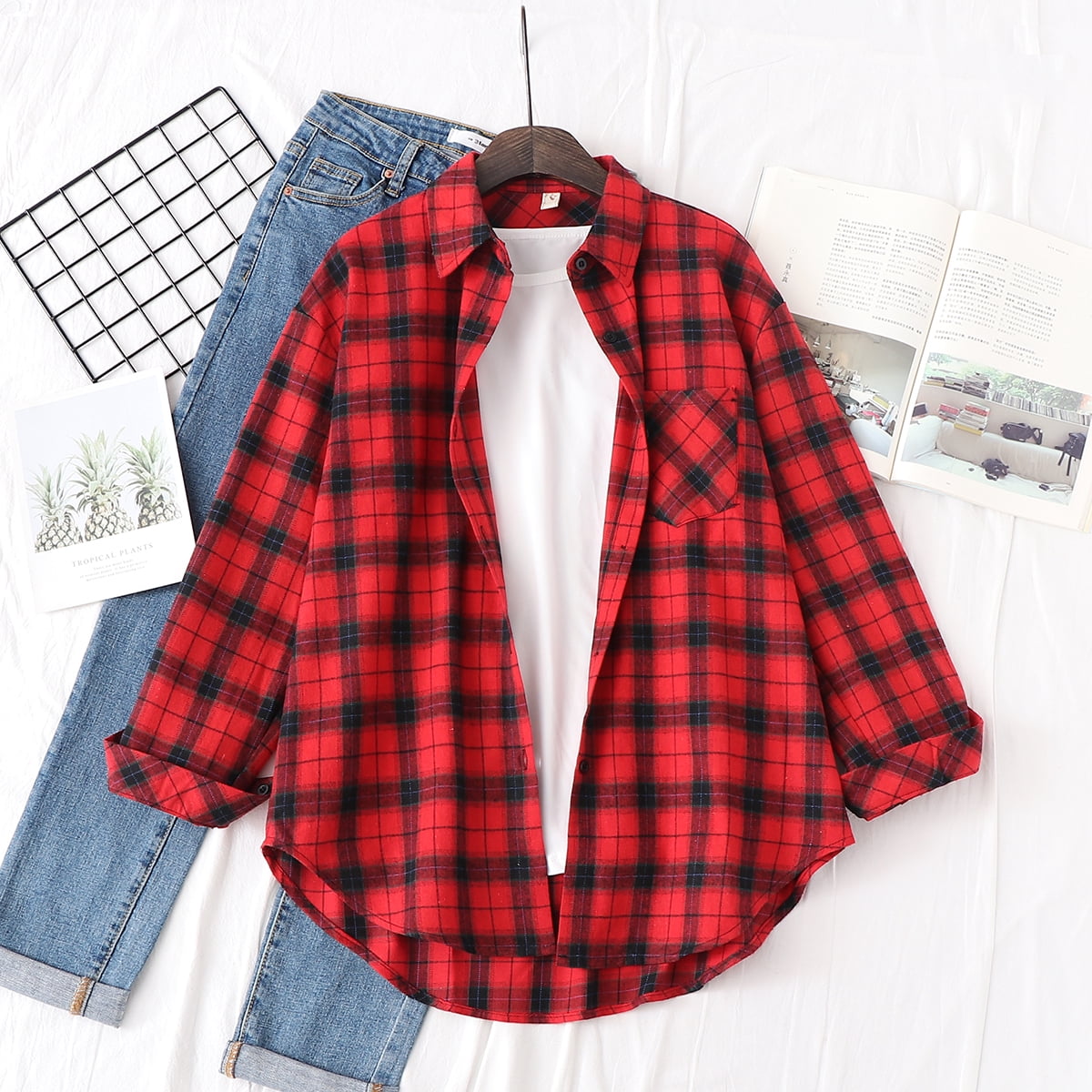 Elegant Women's Plaid Shirt 2024 New Ladies Large Size Casual Loose ...