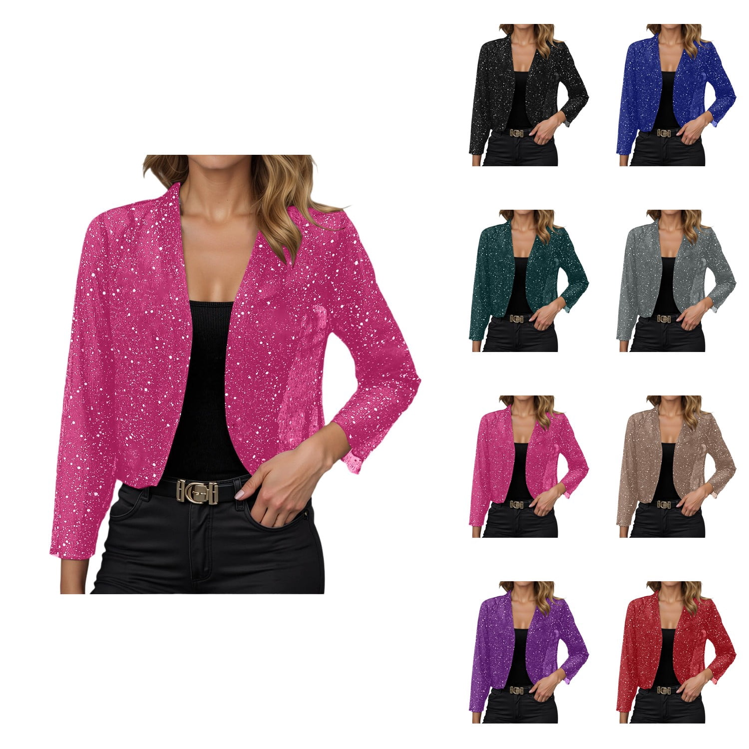 Elegant Women's Sequin Cardigan, Lightweight Shiny Open Front Long ...