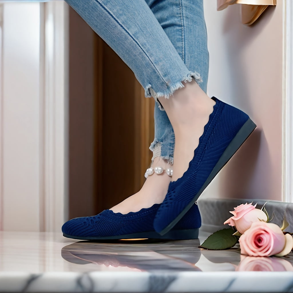Elegant Women's Slip-On Flats - Breathable Knit Upper, Comfortable Lace ...
