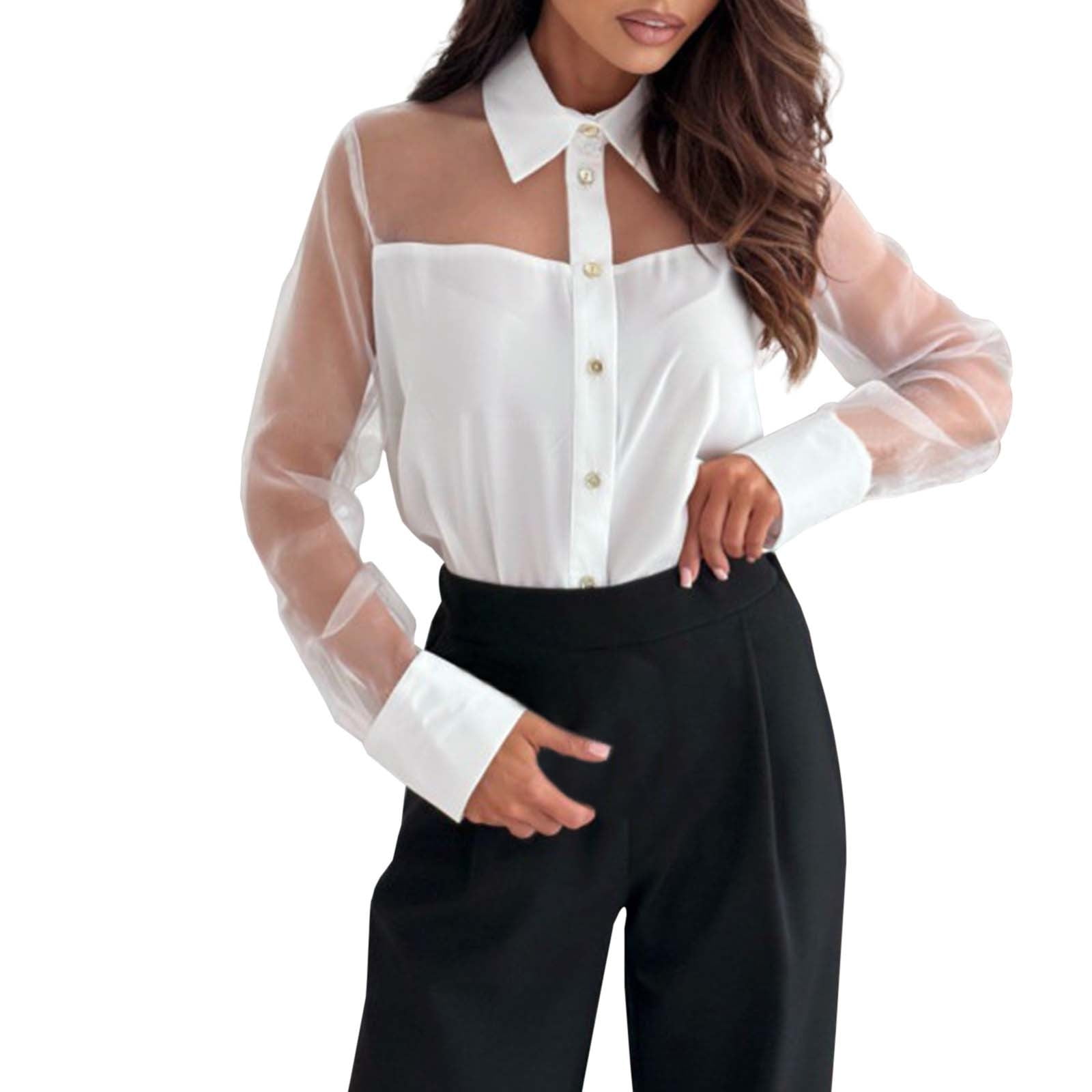 Elegant Women's Solid Color Long Sleeve Chiffon Patchwork Shirt ...