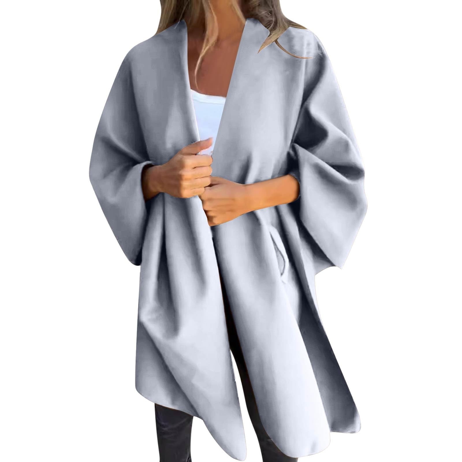 Elegant Womens Open Front Cardigan Coat with Dramatic Batwing Sleeves ...