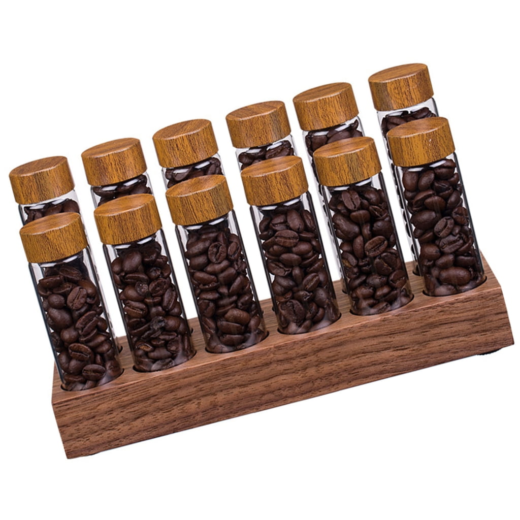 Elegant Wood Glass Coffee Bean Rack Stylish 12 Unit Coffee Bean ...