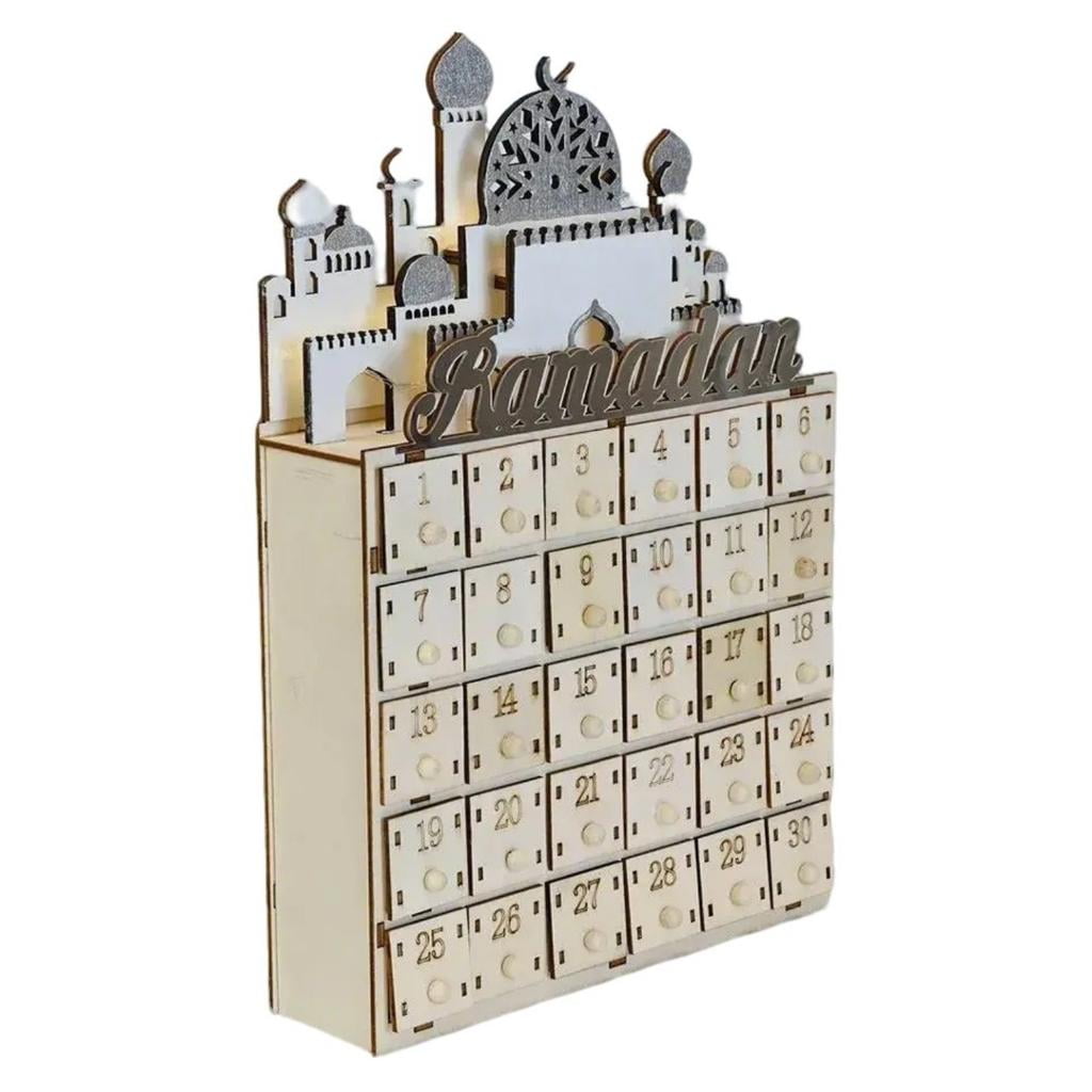 Elegant Wood Ramadans Countdown Calendar with Light and Drawer for Eid ...