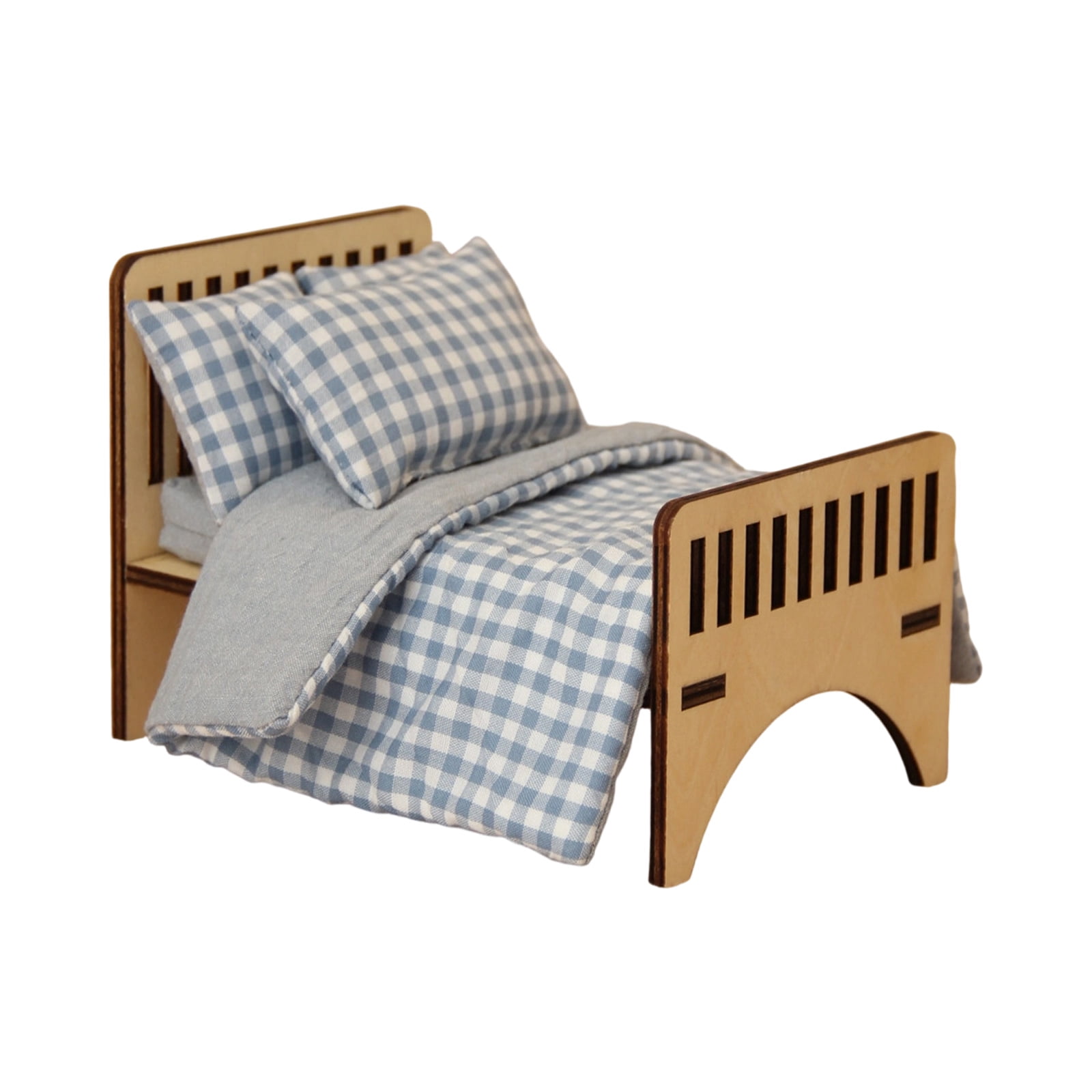 Elegant Wooden Bed Model House Bed 1:12 Scale Miniature Bedroom ...