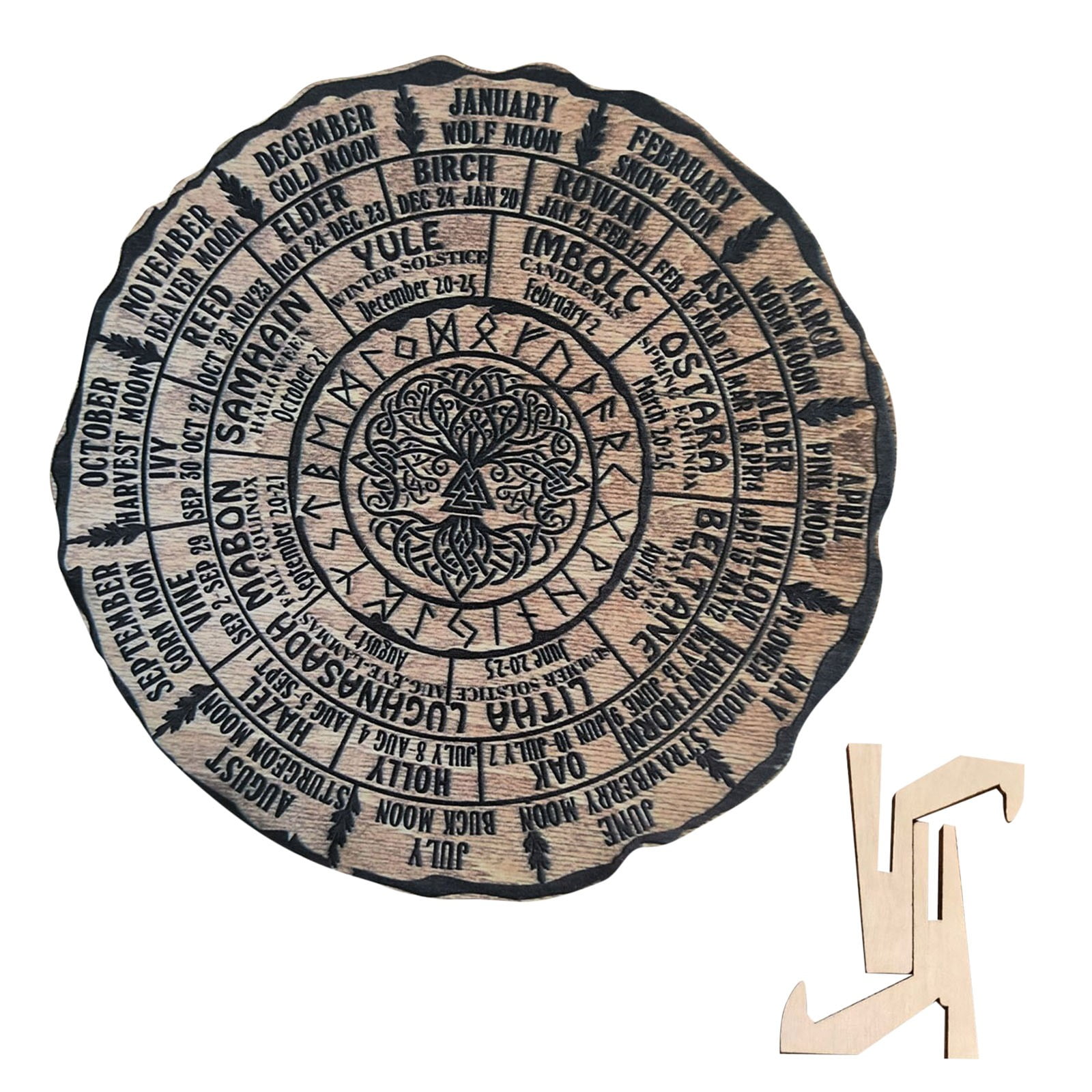 Elegant Wooden Tree Calendar Circular Pendant Timeless Nature Heritage ...