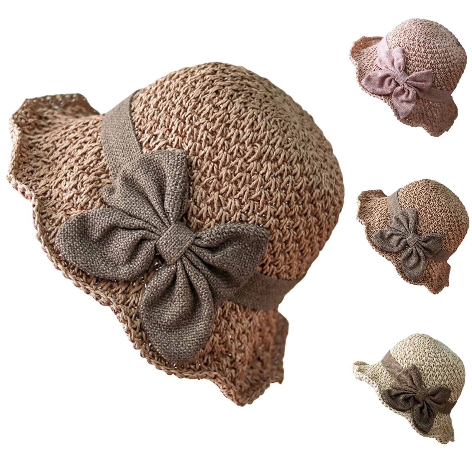 Elegant Woven Straw Sun Hat with Bow Summer Beach Sun Straw Hats for ...