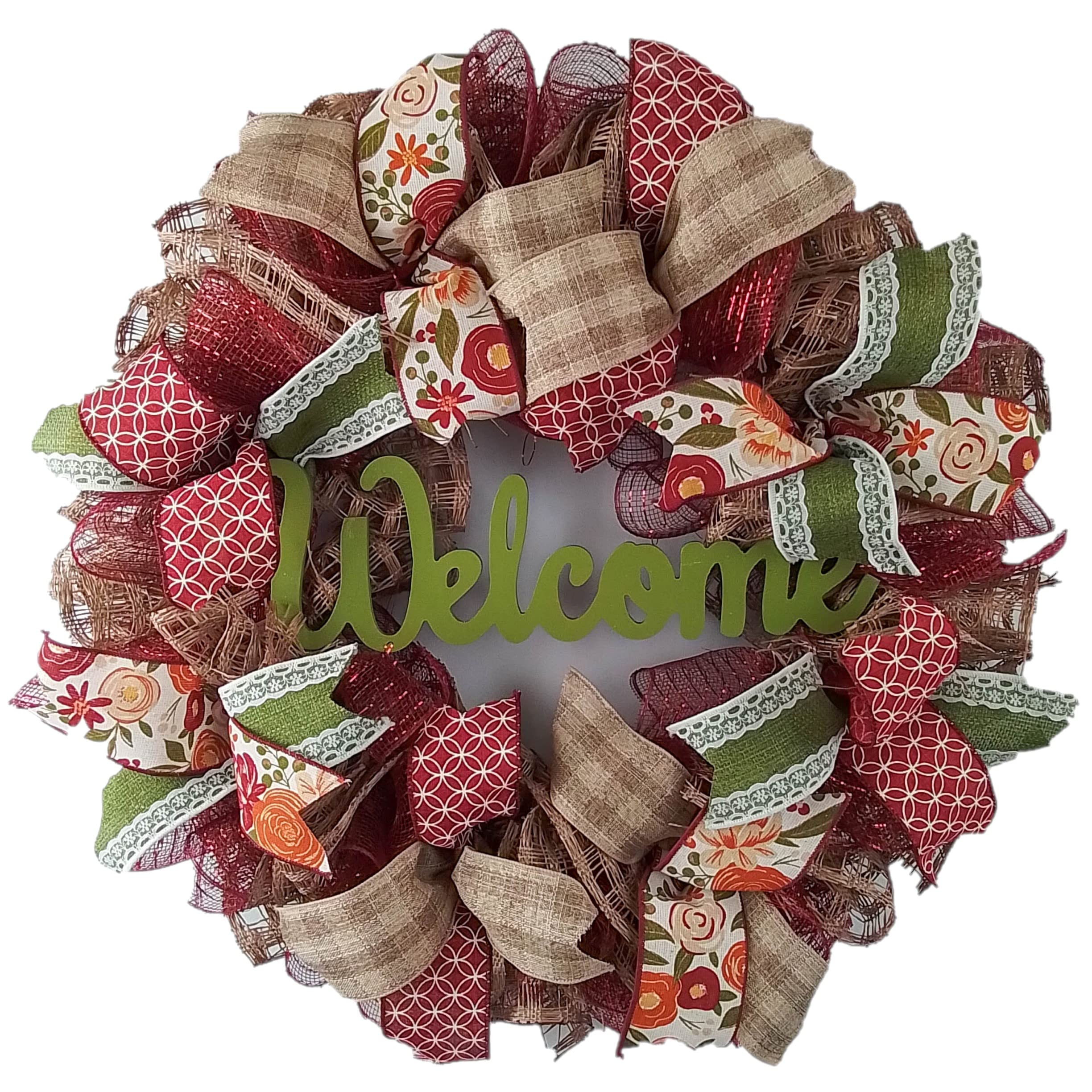 Elegant Wreaths for Front Door - Burgundy Welcome Wreath, Everyday ...