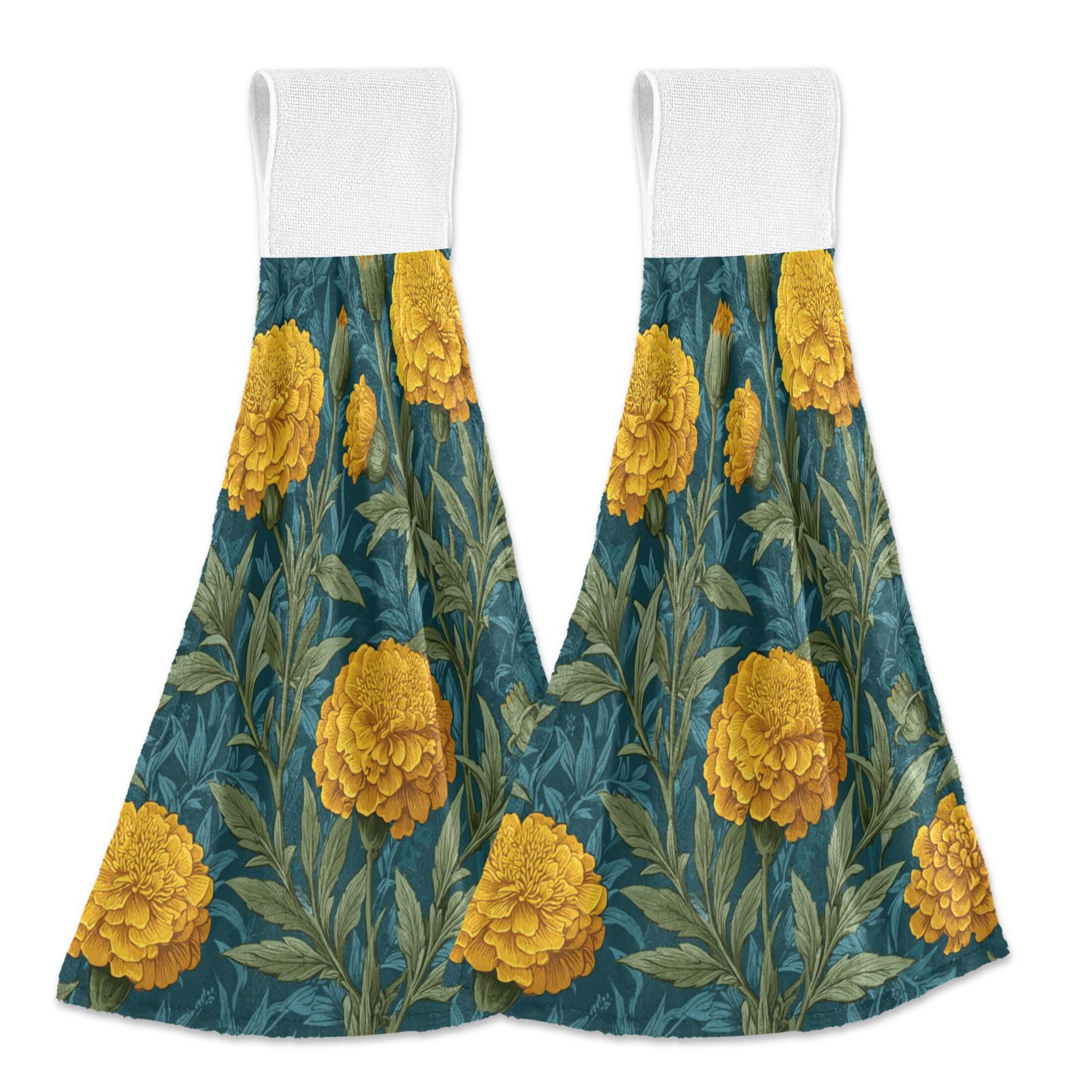 Elegant Yellow Marigold Leaves Hanging Towels with Loop Hand Towels ...