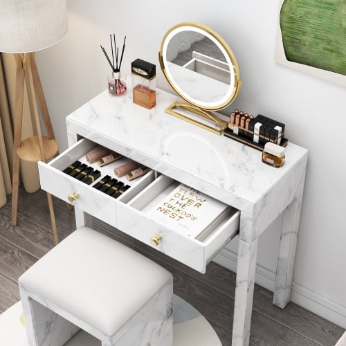 Elegant ZHYNGTNG Tempered Glass Dressing Table with Luxurious Marble ...
