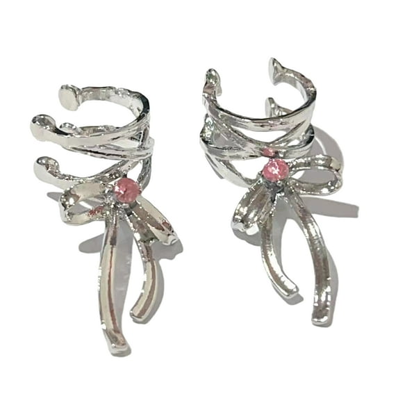 Elegant and Trendy Bowknot Ribbon Earrings Chic and Unique Metal Hollow ...