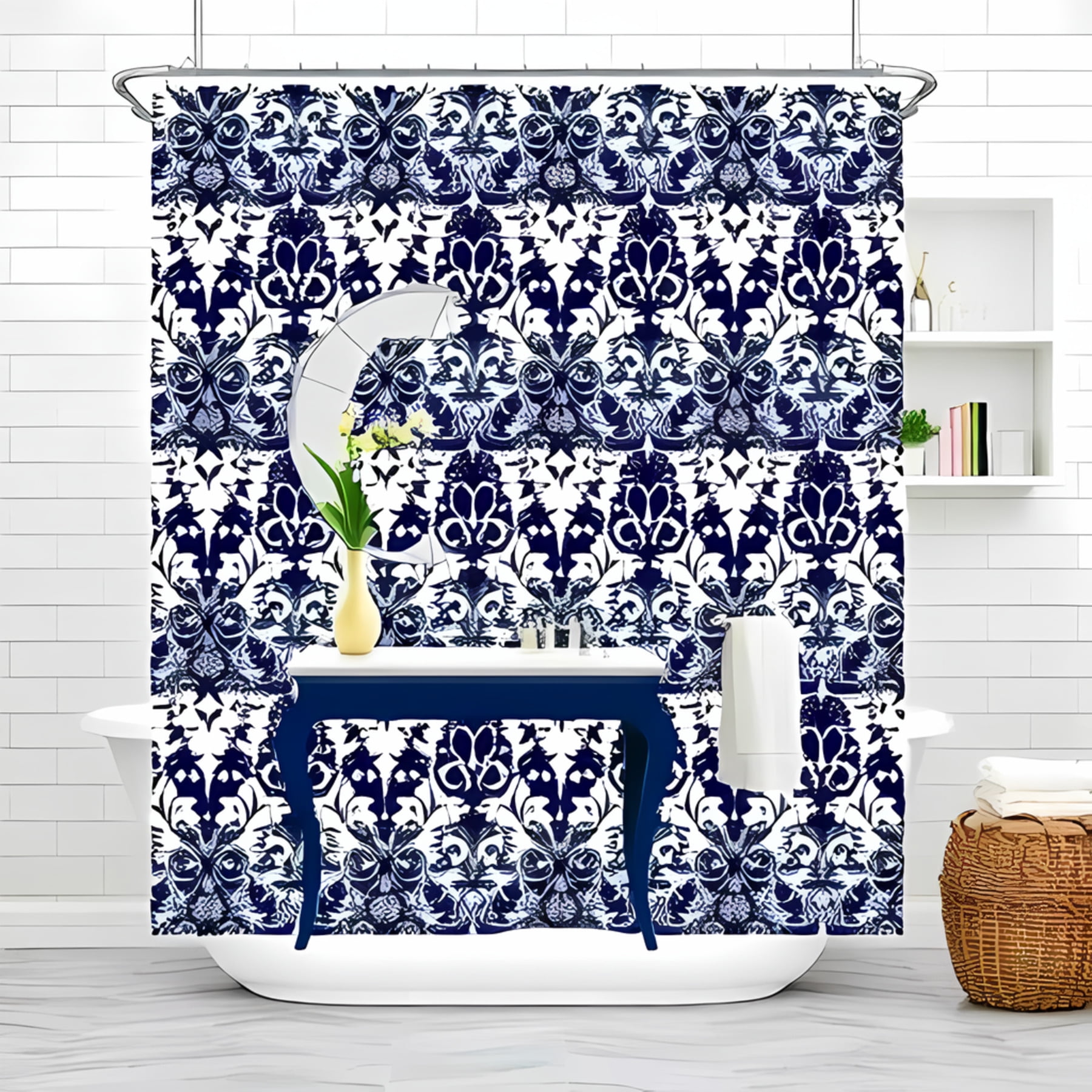 Elegant and White Damask Shower Curtain Stylish Bathroom Decor for ...